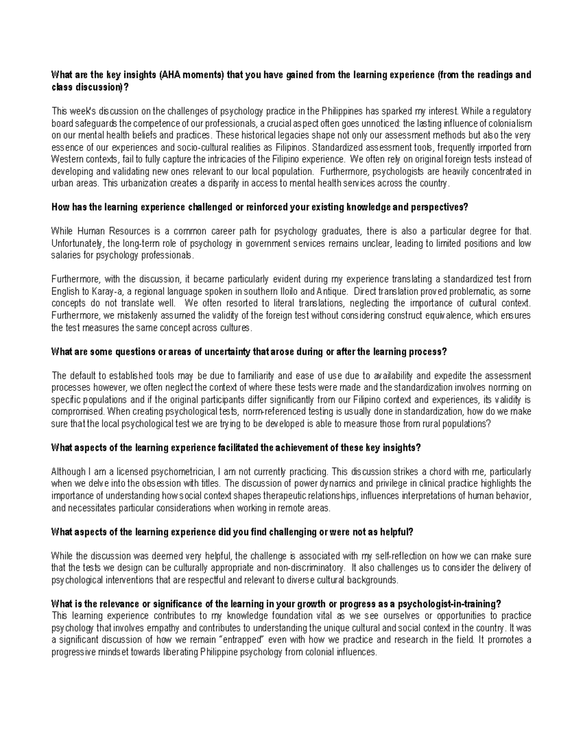 Reflection #6 - What are the key insights (AHA moments) that you have ...