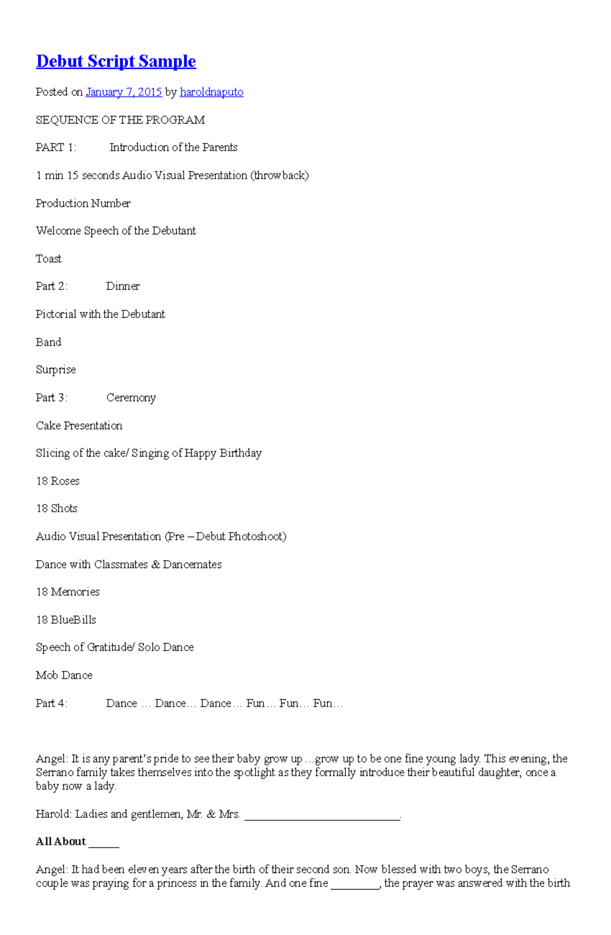 Debut script - anek anek - Debut Script Sample Posted on January 7 ...