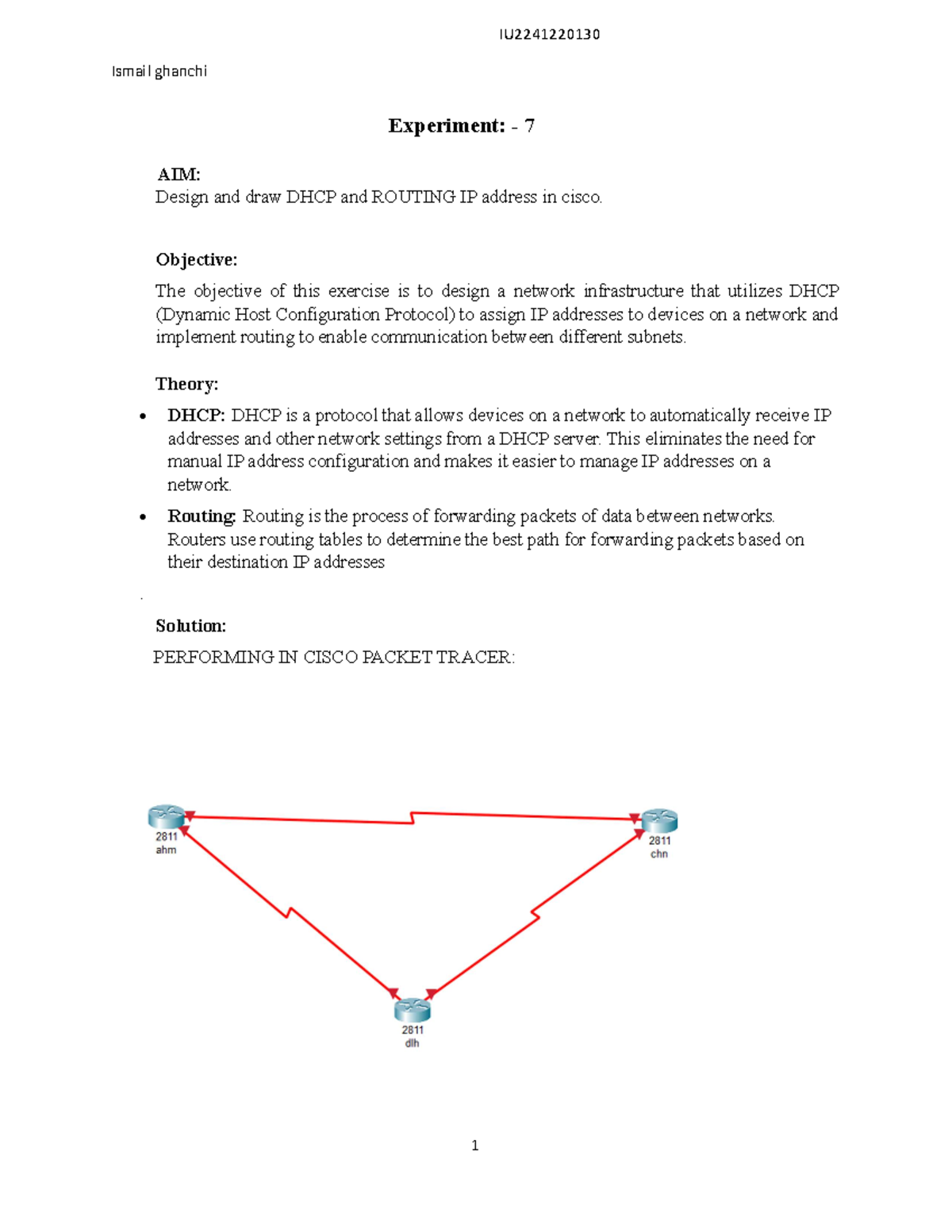 Romil 7 - iot - Experiment: - 7 AIM: Design and draw DHCP and ROUTING ...