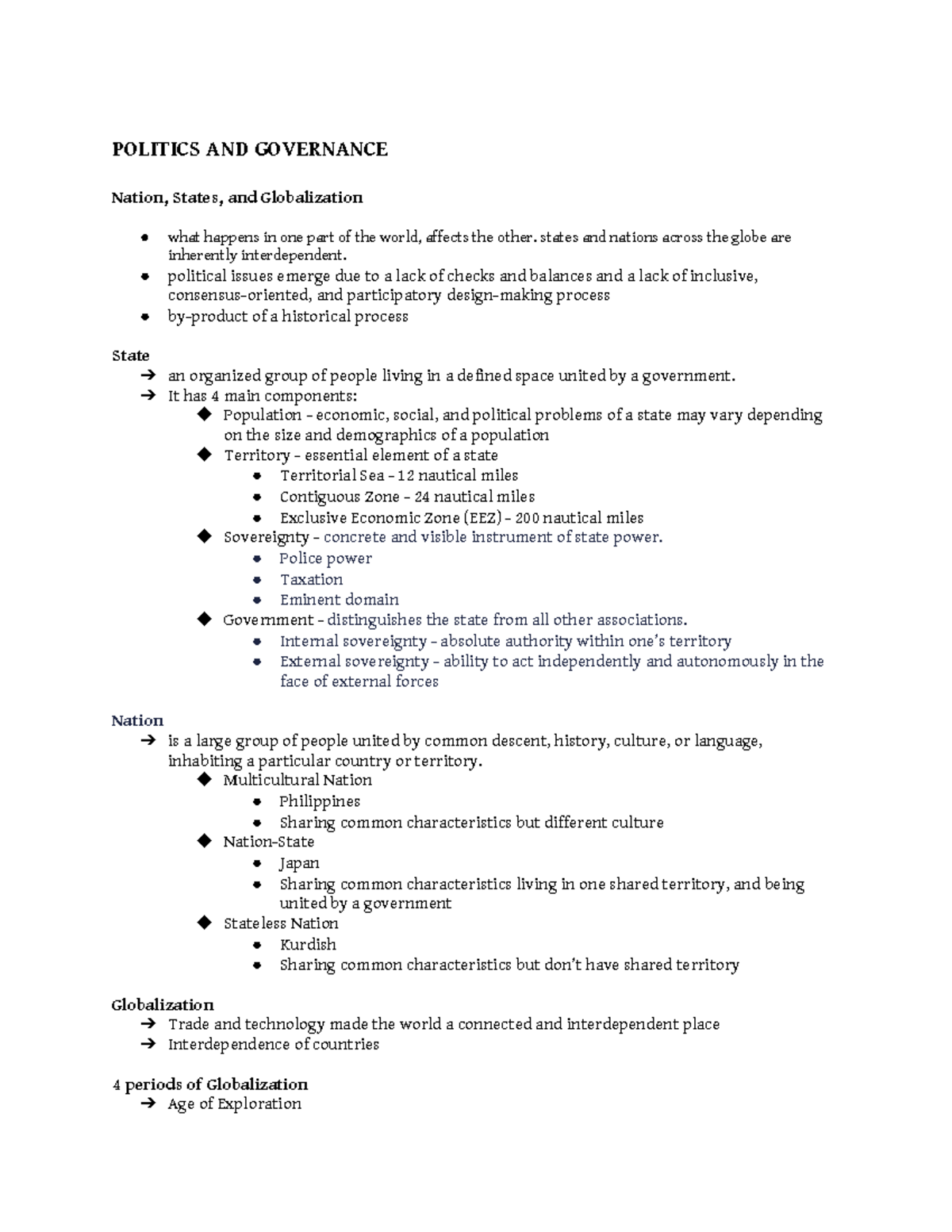 POLGOV Reviewer - POLITICS AND GOVERNANCE Nation, States, and ...
