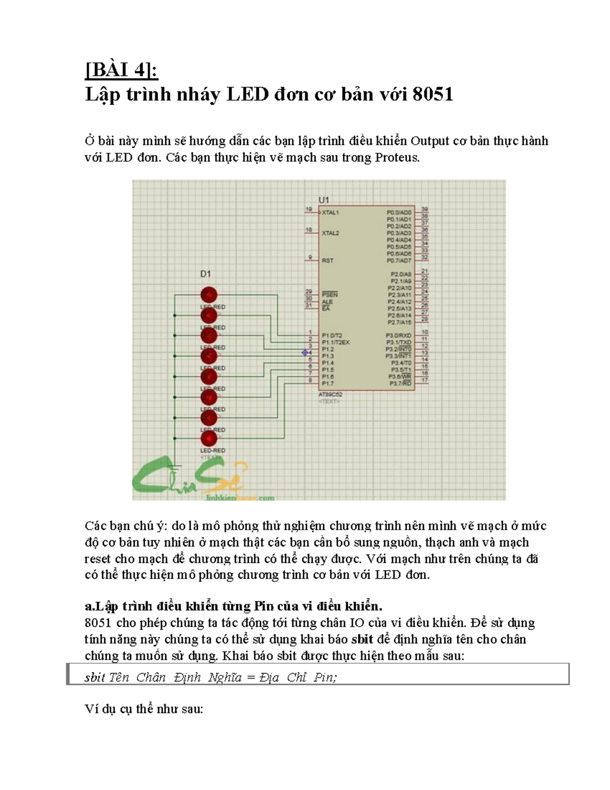 Lab4 Lập trình nháy LED đơn cơ bản với 8051 - [BÀI 4]: Lập trình nháy LED đơn cơ bản với 8051 à ...