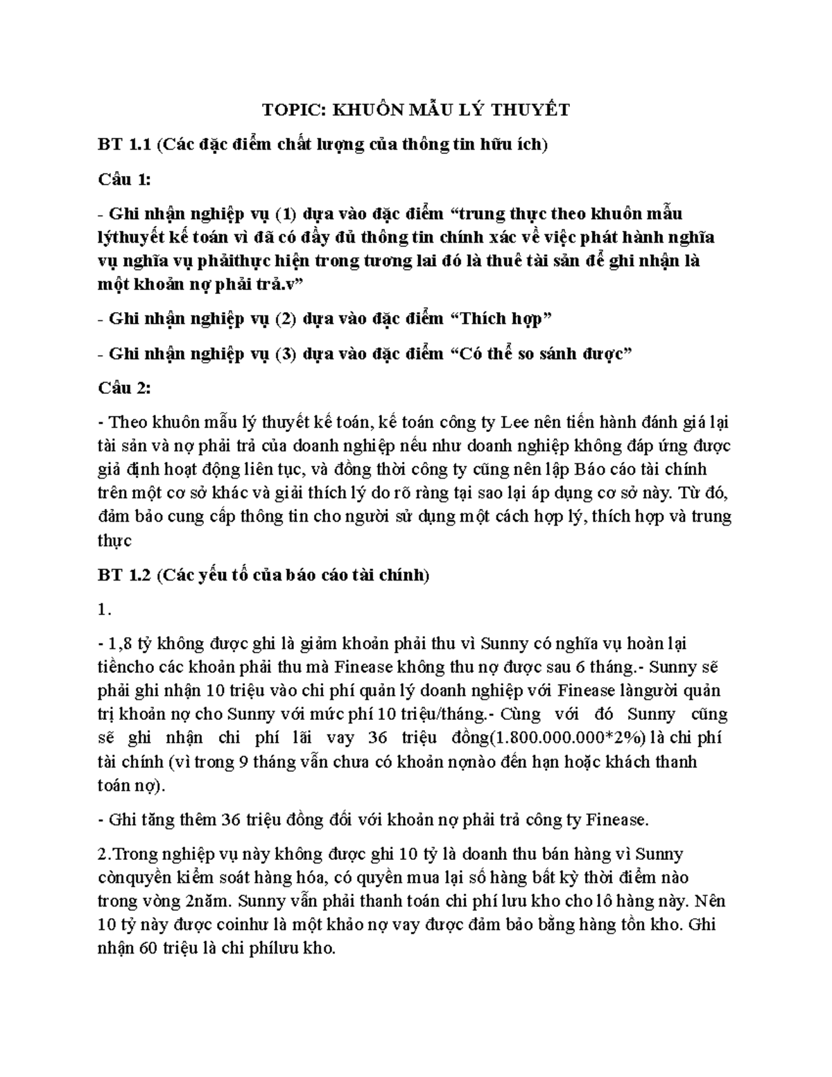 Topic 1 KMLT - ETC - TOPIC: KHUÔN MẪU LÝ THUYẾT BT 1 (Các đặc điểm chất ...