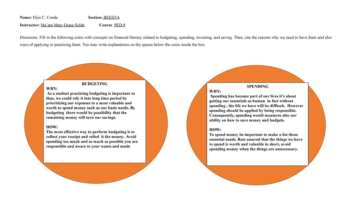 Conde Financial Activity - Name: Eljin C. Conde Section: BEED3A ...