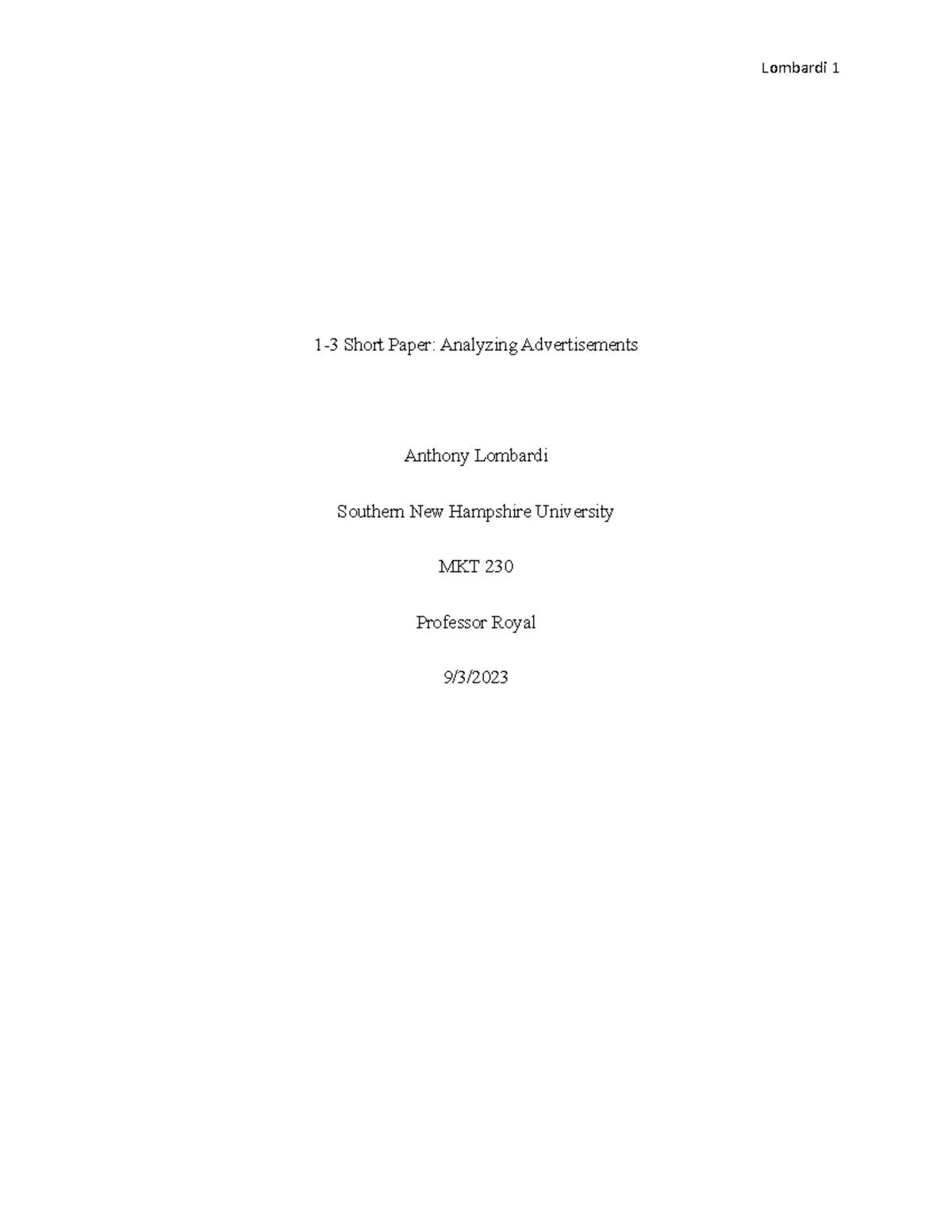 Module 1 Short Paper - 1-3 Short Paper: Analyzing Advertisements ...