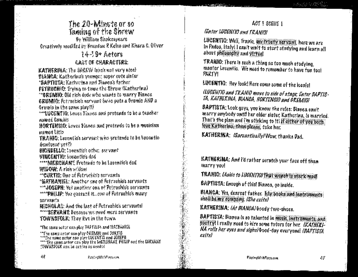 Updated version - A script from medea - The or SO ACT 1 SCENE 1 Taming ...