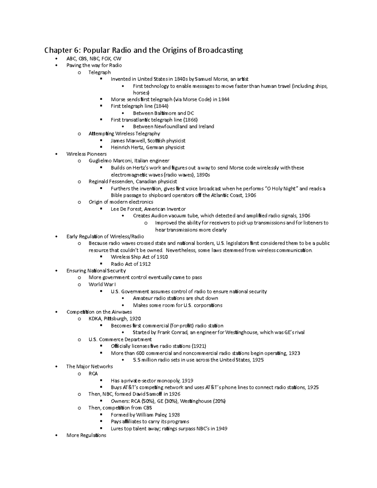 Media Literacy Ch. 6 Notes - Chapter 6: Popular Radio and the Origins ...