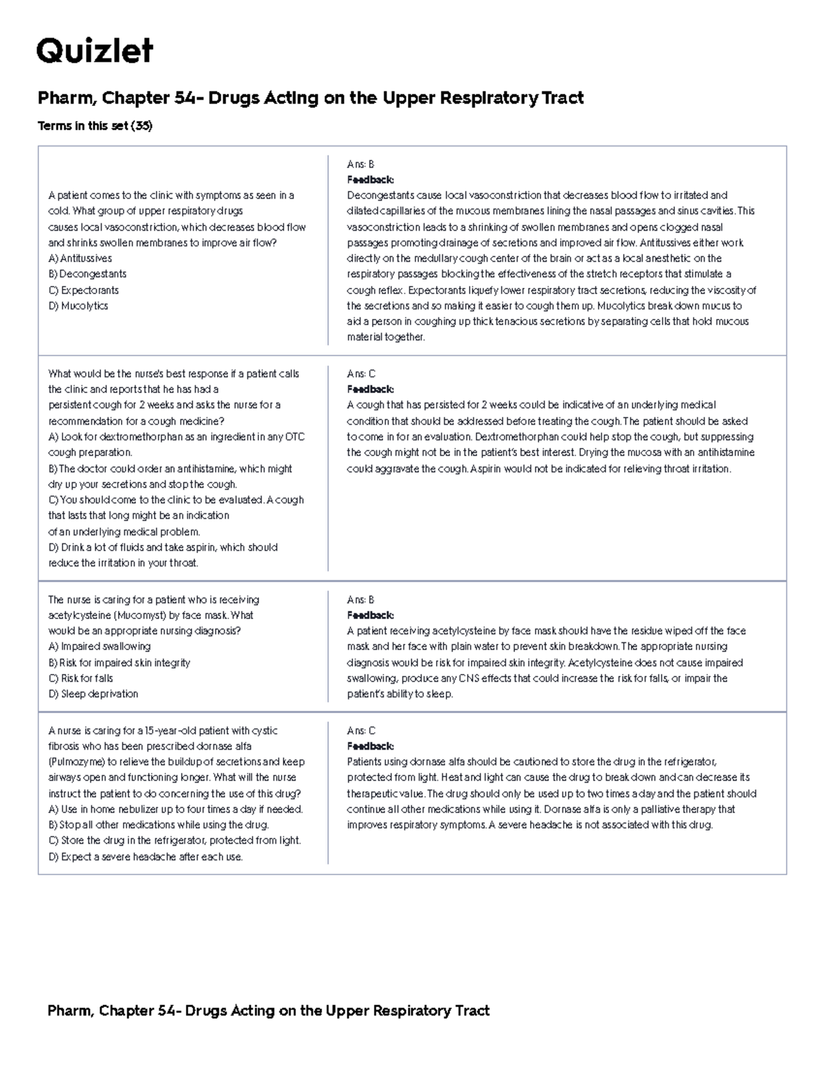 54 quizlet - practice questions - Pharm, Chapter 54- Drugs Acting on ...