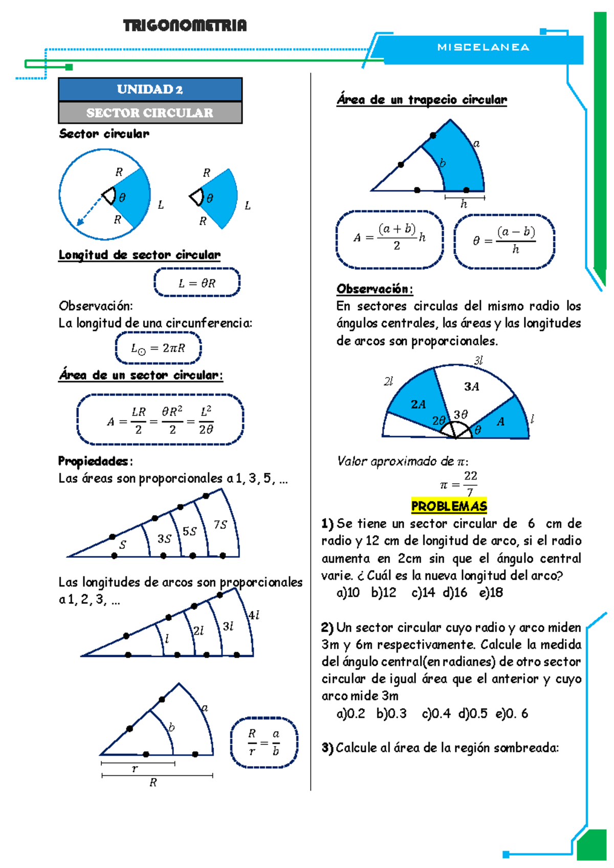 Tema02 Sector circular - MISCELANEA SECTOR CIRCULAR UNIDAD 2 Sector ...