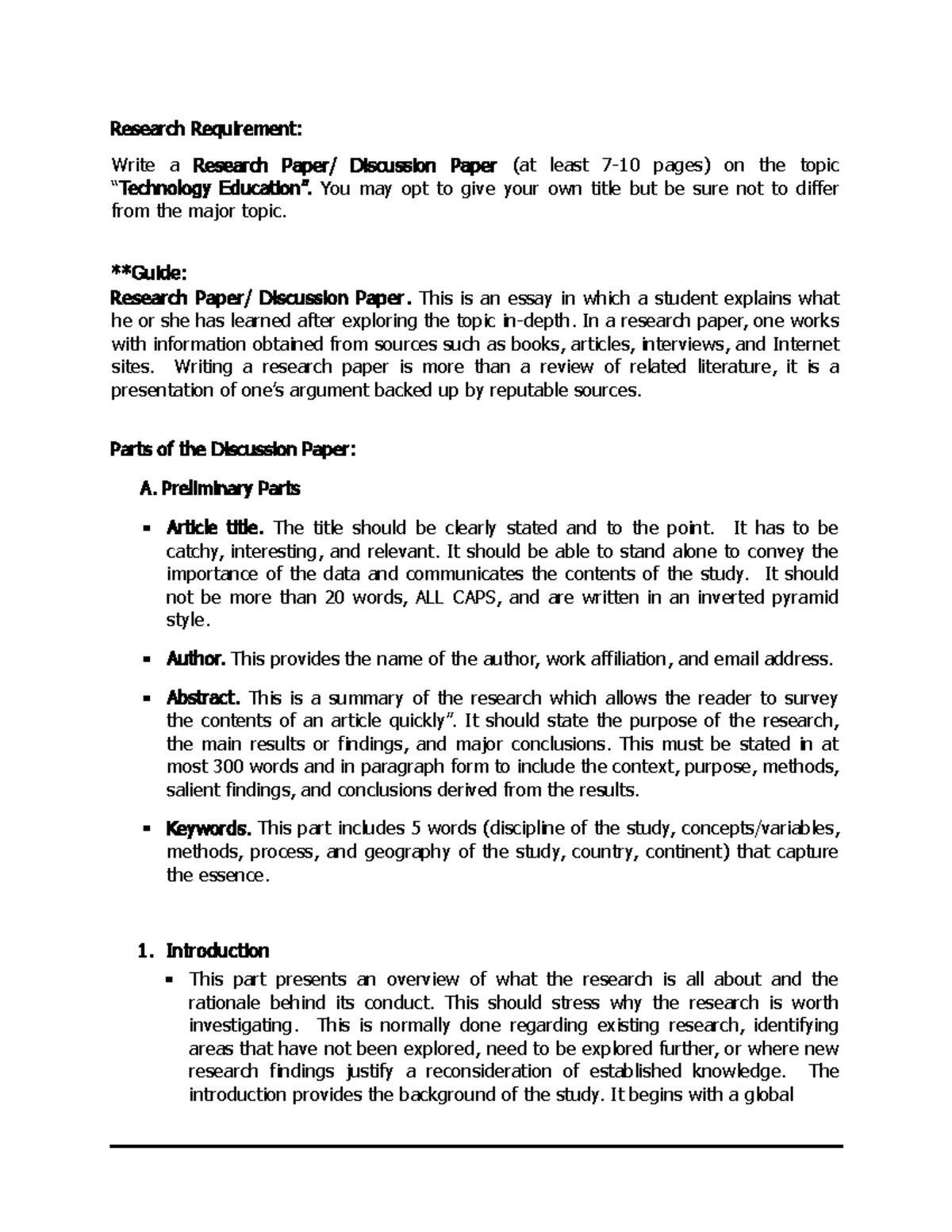 Format Research - education - Research Requirement: Write a Research ...