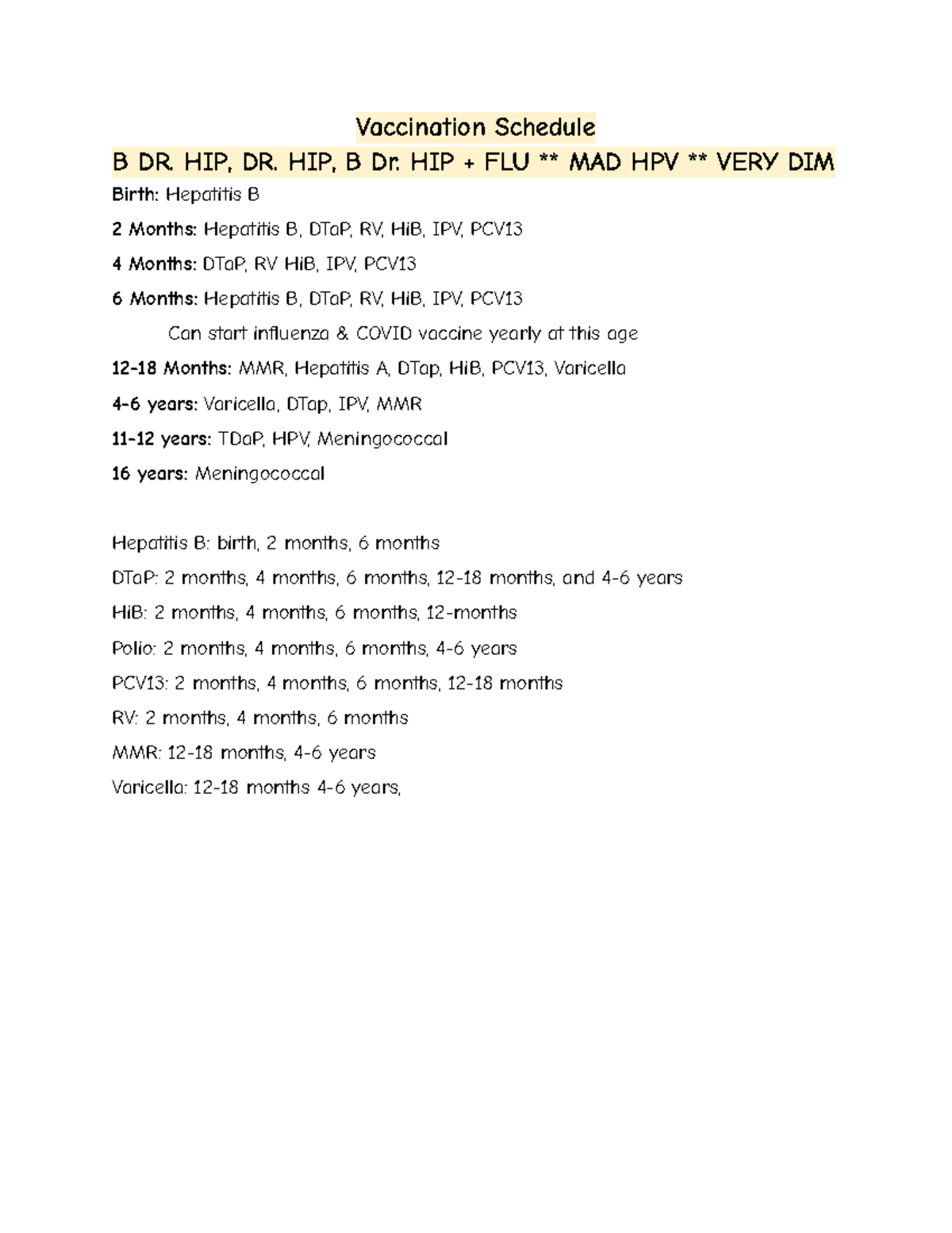 PEDS Growth & Development (1) (dragged) - Vaccination Schedule B DR ...