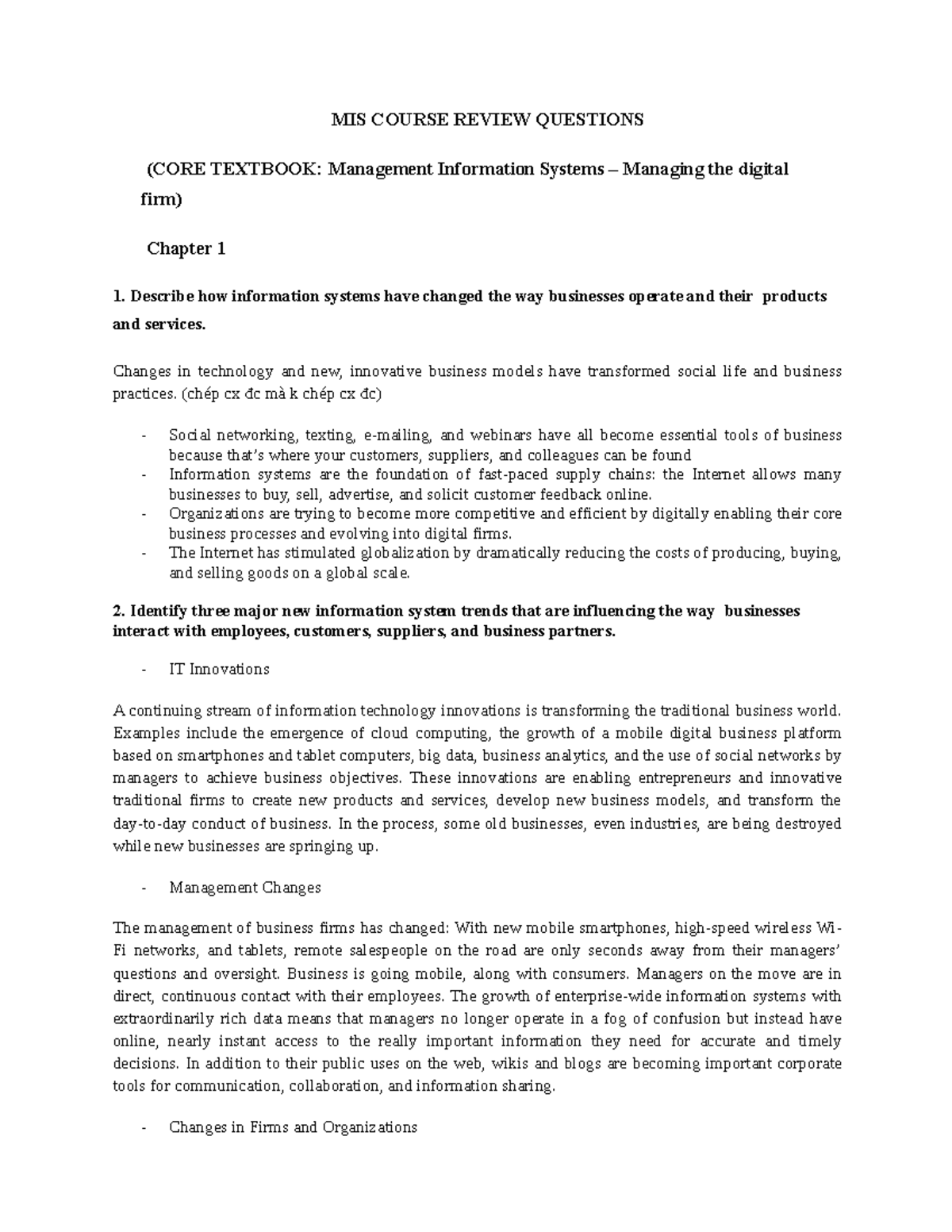 Câu hỏi ôn tập lý thuyết IS300 - 2021 - MIS COURSE REVIEW QUESTIONS ...