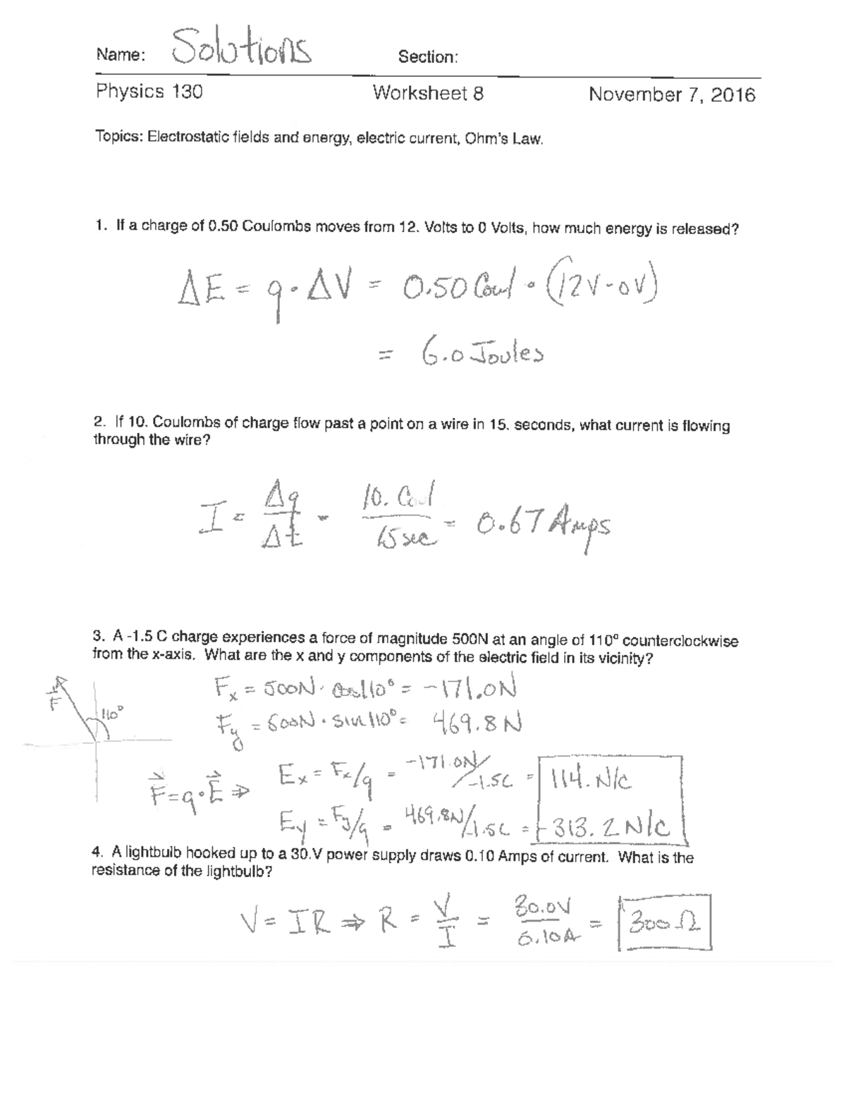 Phys130 Worksheet 8 Solutions - PHYS 130 - Studocu