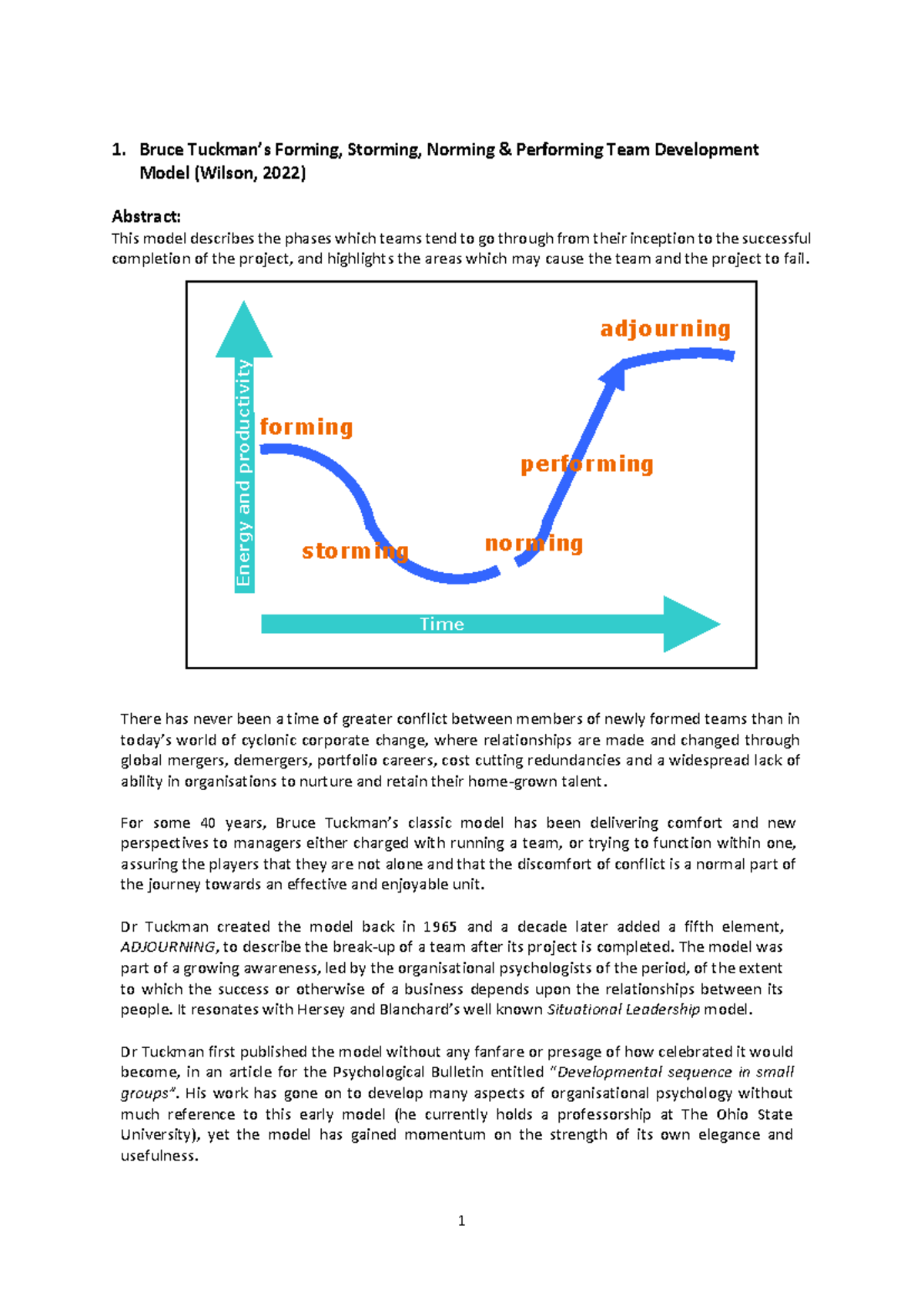 Bruce Tuckman's Team Development Model - 1. Bruce Tuckman’s Forming ...