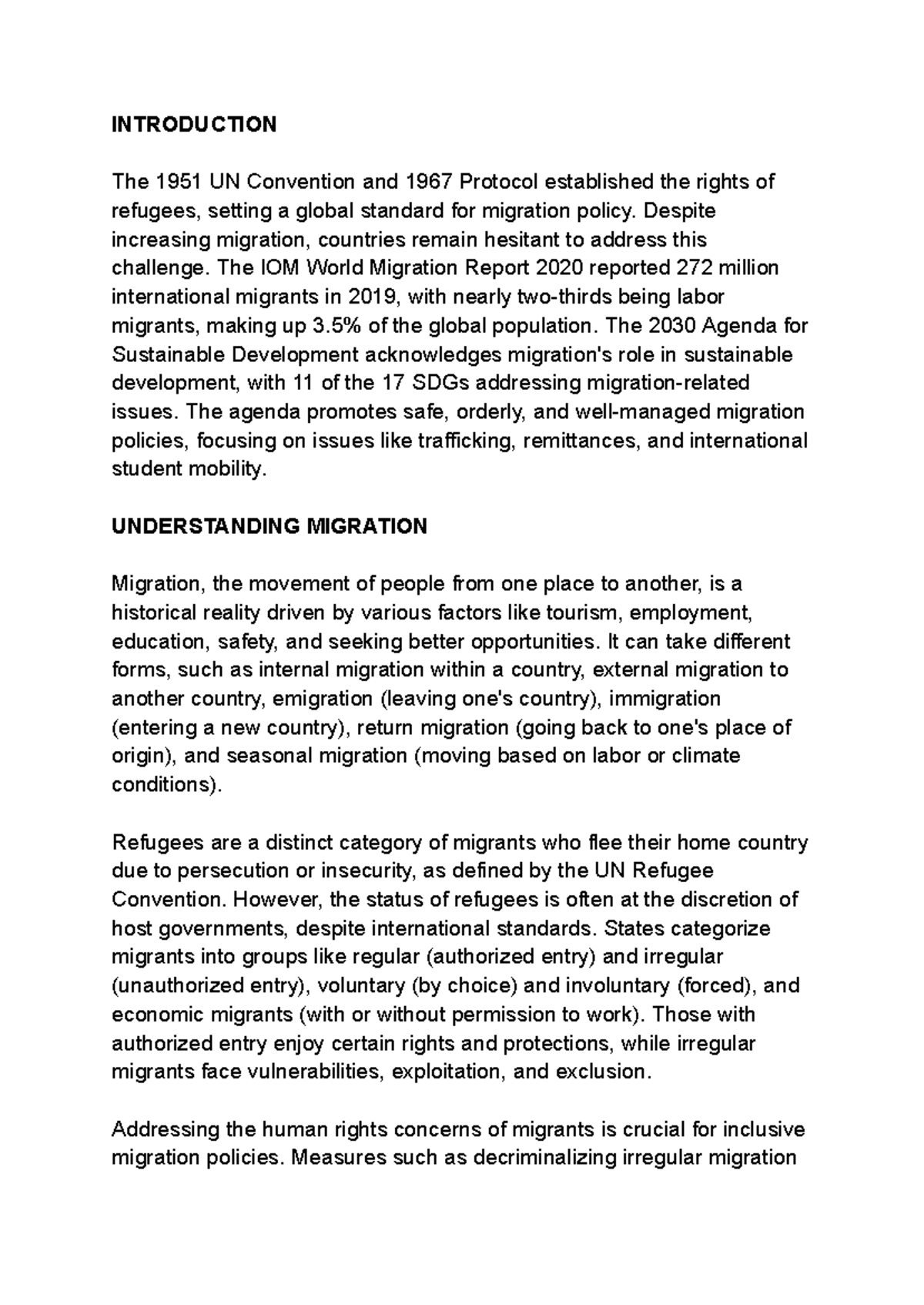 Migration notes - INTRODUCTION The 1951 UN Convention and 1967 Protocol ...