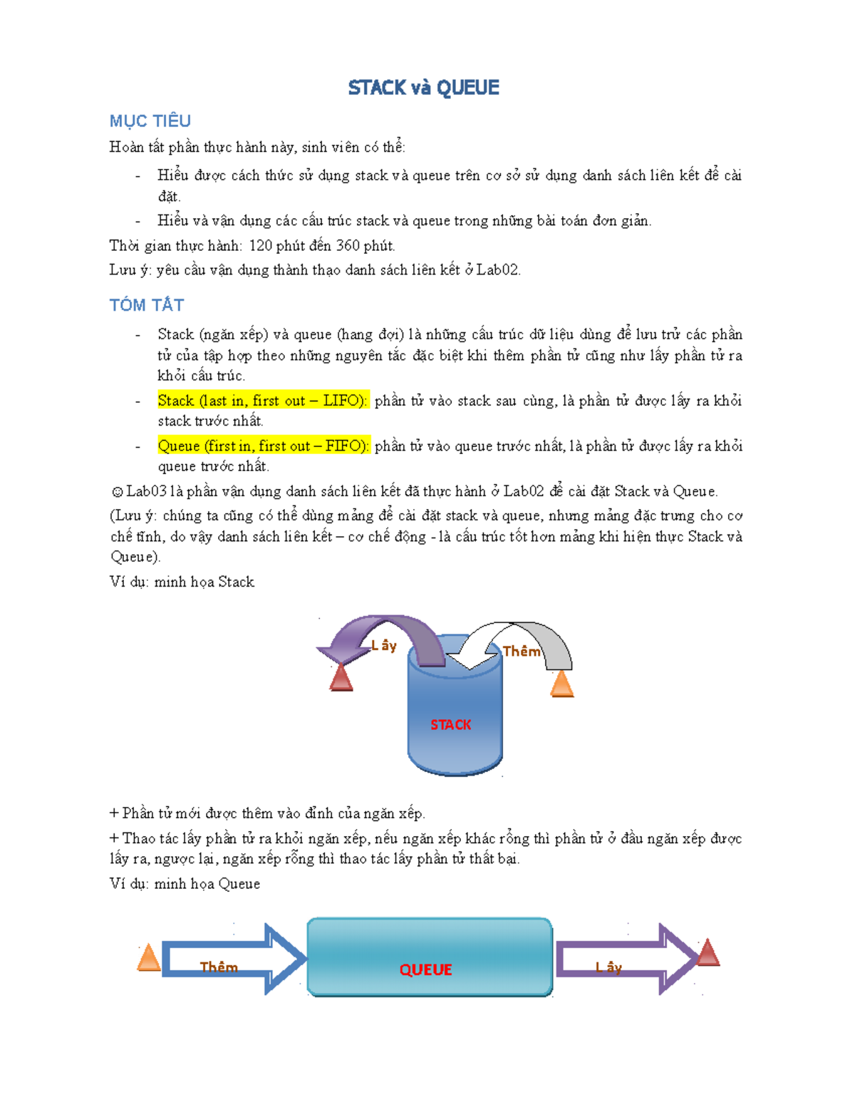 CTDL-Lab03-Stack va Queue Edit - STACK và QUEUE MỤC TIÊU Hoàn tất phần thực hành này, sinh viên ...