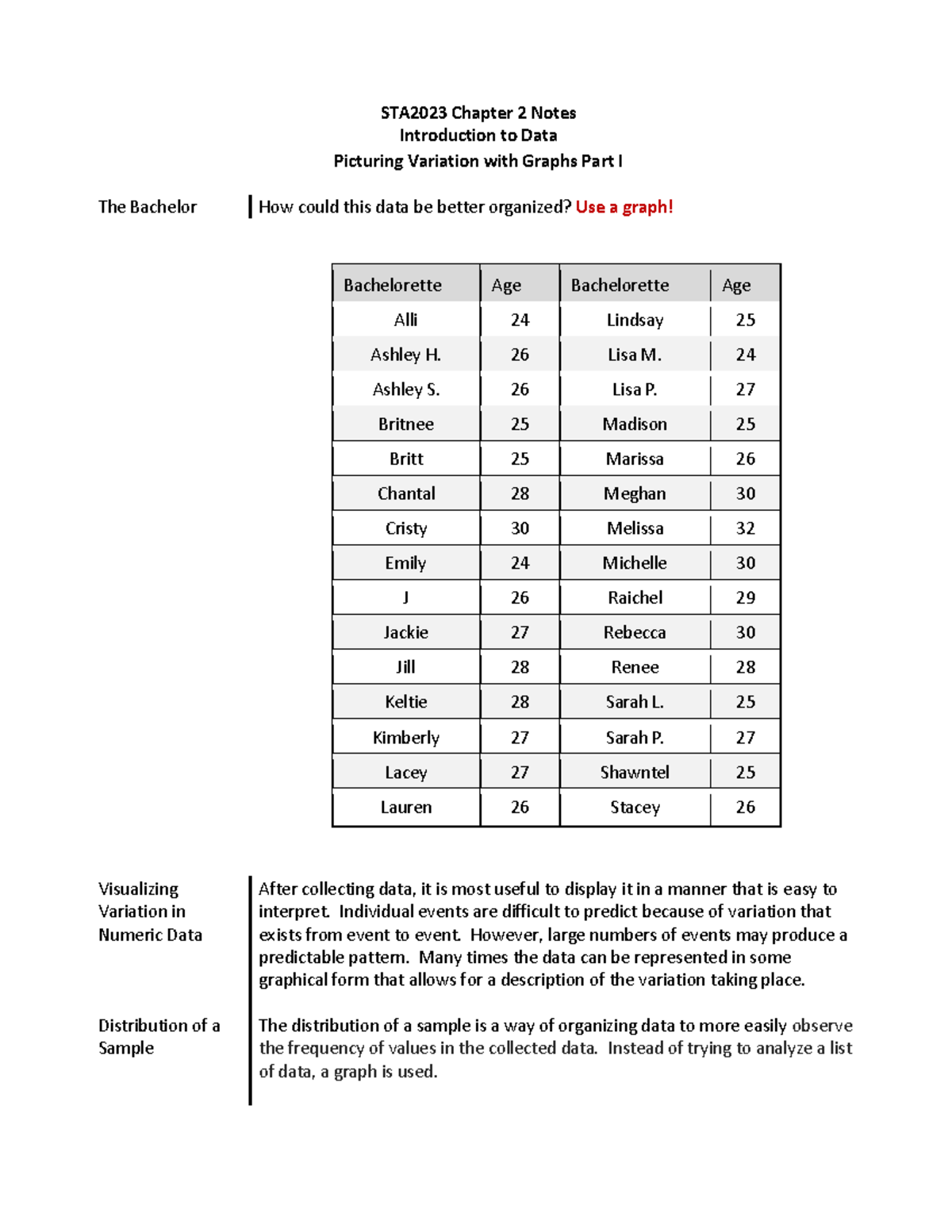 STA2023 Chapter 2 Online Class Notes Part 1-2 - STA2023 Chapter 2 Notes ...