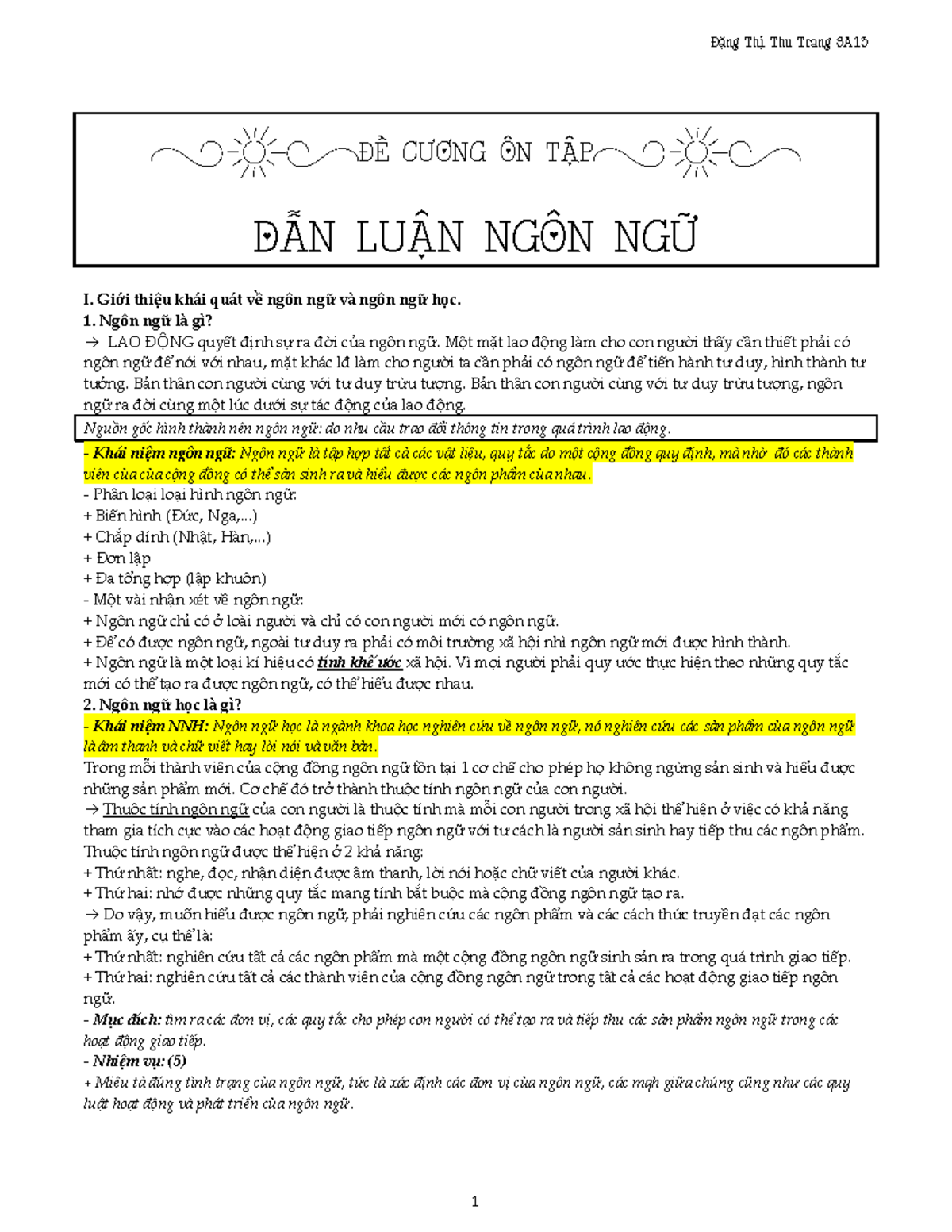 Pr-de-cuong-dan-luan-ngon-ngu-vieclamvui - ĐỀ CƯƠNG ÔN TẬP DẪN LUẬN NGÔN NGỮ I. Giới thiệu khái ...