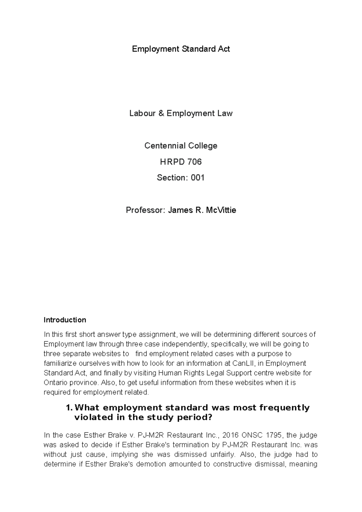 Sources of Employment Law - Employment Standard Act Labour & Employment ...