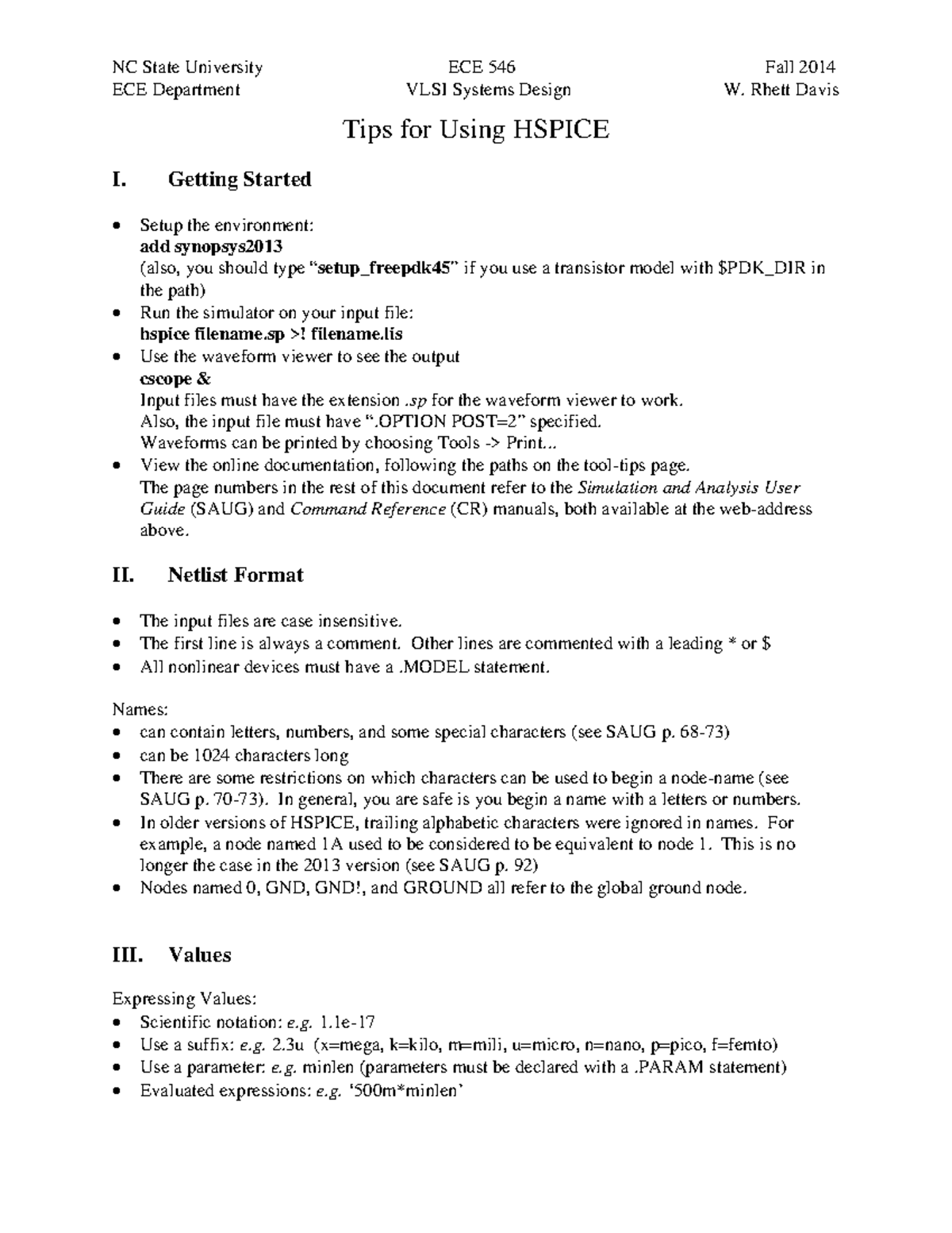 Spicetips - Spice tutorial - critical for all designers!!!! - NC State ...