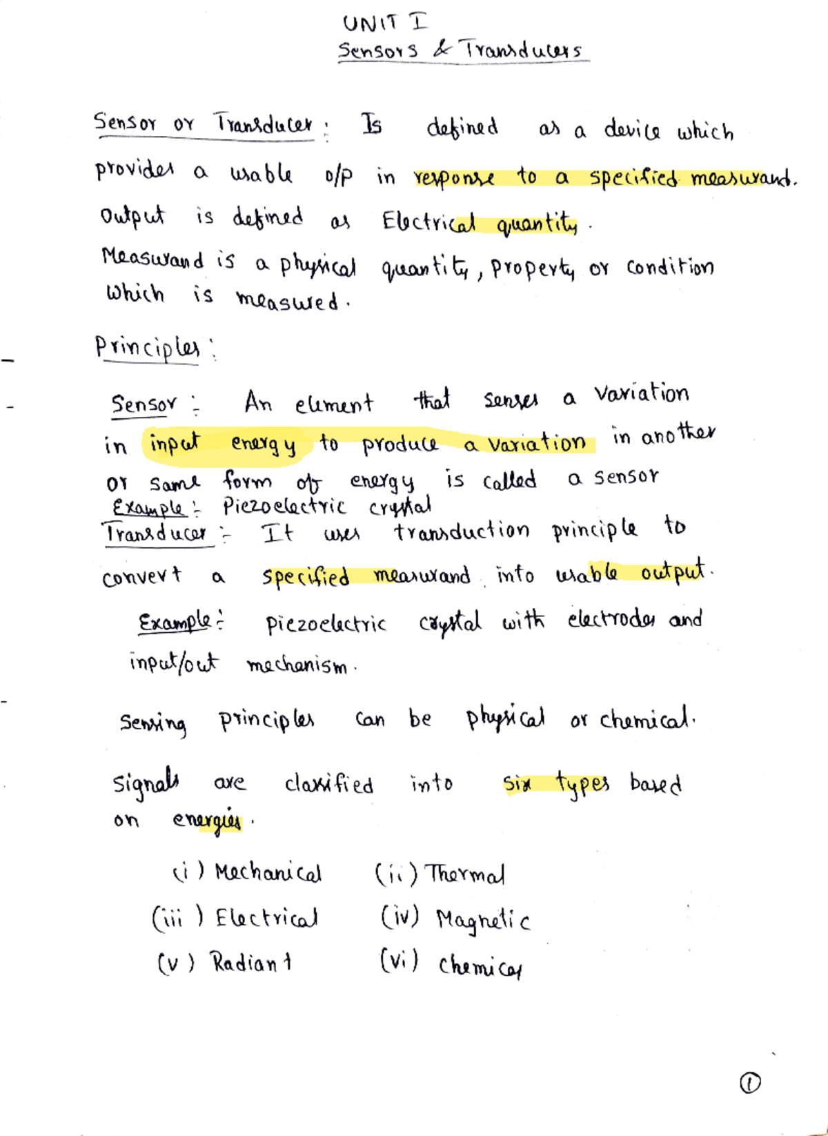 Unit 1 Notes - Electronic sensors - UNIT I Sensors Transducers Sensor ...