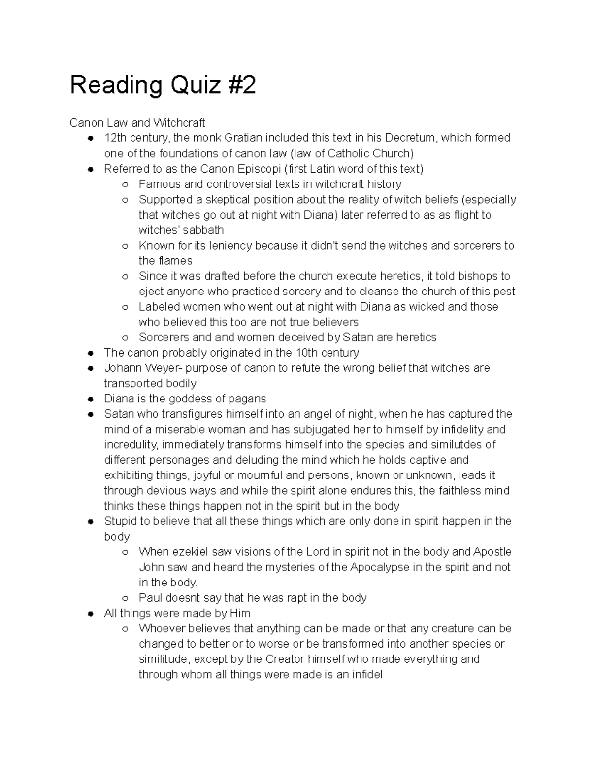 Reading Quiz #2 - Professor Paul Hiltpold - Reading Quiz Canon Law and ...