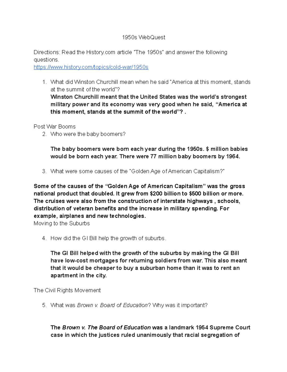 Copy of 1950s Web Quest - 1950s WebQuest Directions: Read the History ...