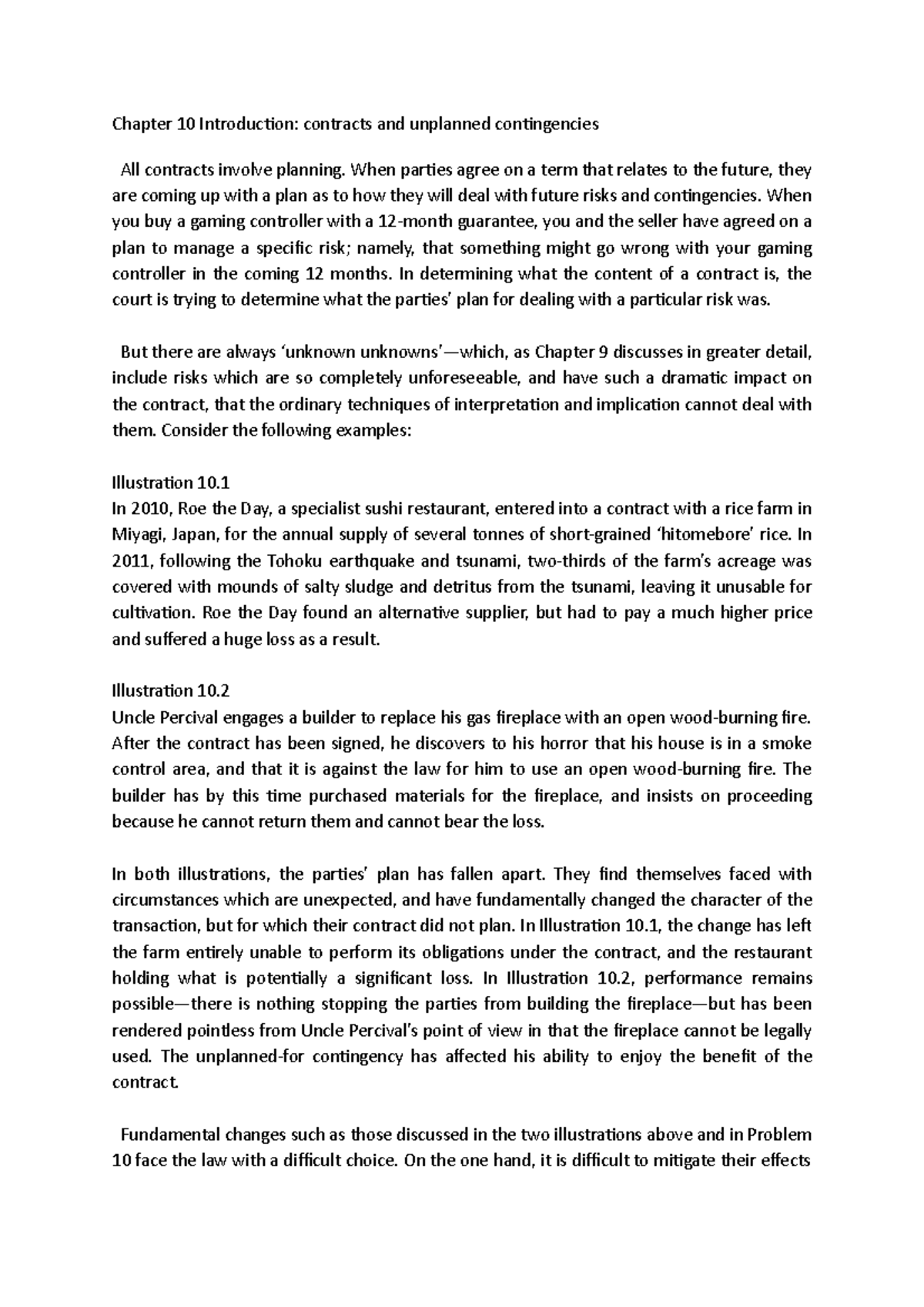 Chapter 10 Introduction - Chapter 10 Introduction: contracts and unplanned contingencies All ...