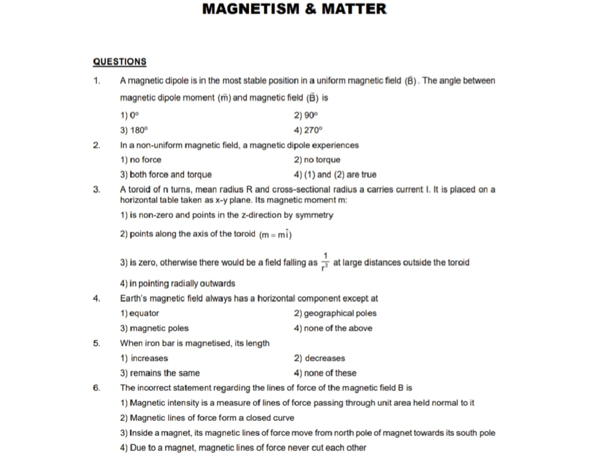Questions on magnetism and matter - Plus two physics - Studocu