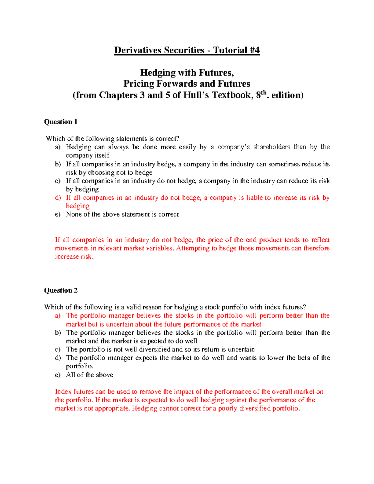 Tutorial 4 Q&A - Tute 4 sols - Derivatives Securities - Tutorial ...
