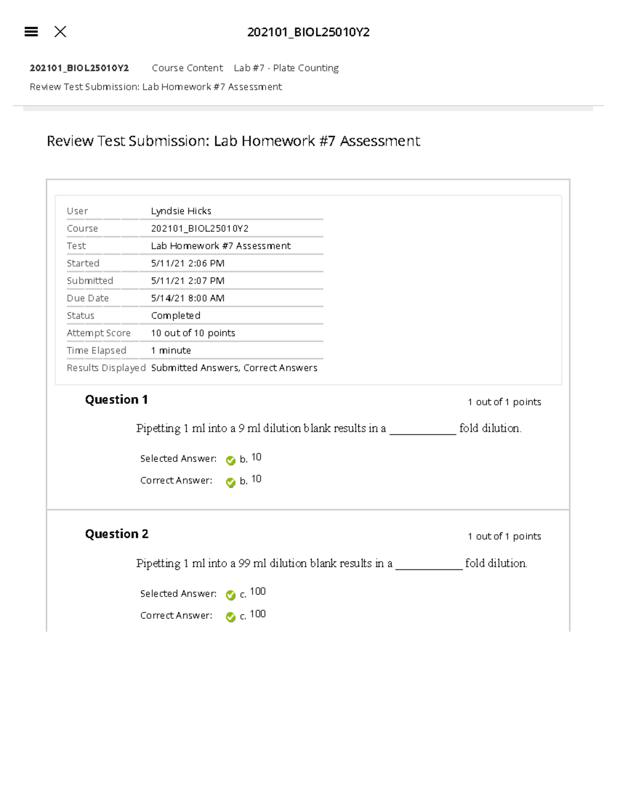 Lab 7 - Lab Assessment - 202101_BIOL25010Y Review Test Submission: Lab ...