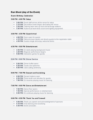 UC6 Activities - Sample output materials - Run Sheet (day of the Event ...