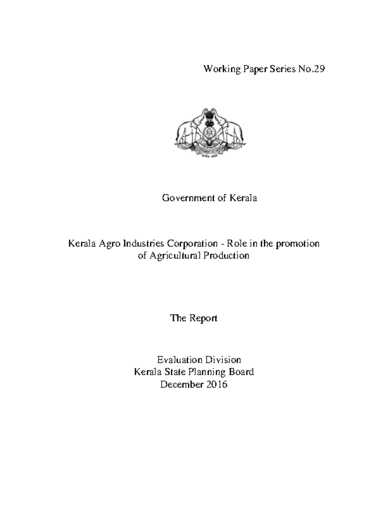29 (1) - Project - Working Paper Series No. Government of Kerala Kerala ...