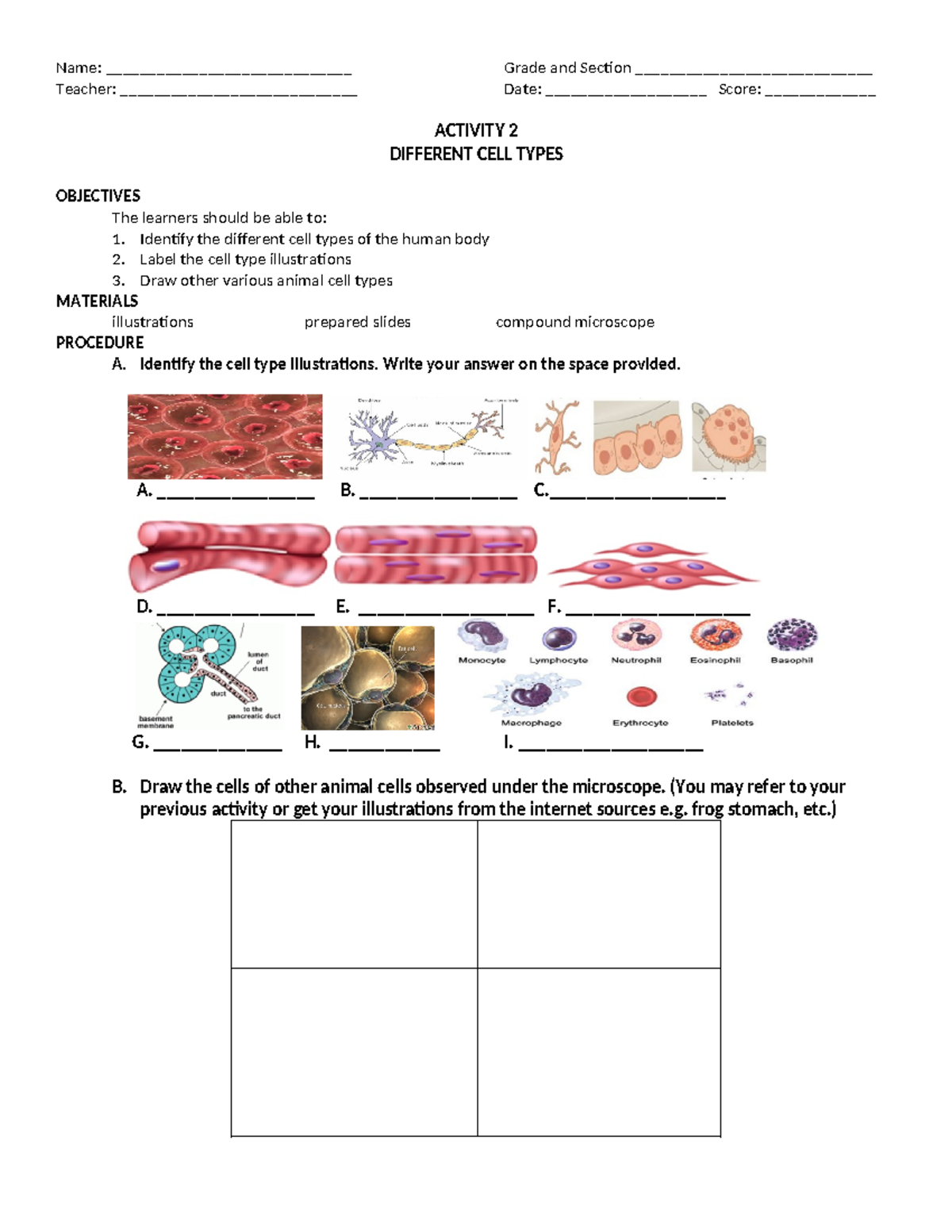 Activity 2 CELL Types - I just need to upload to access reviewers ...