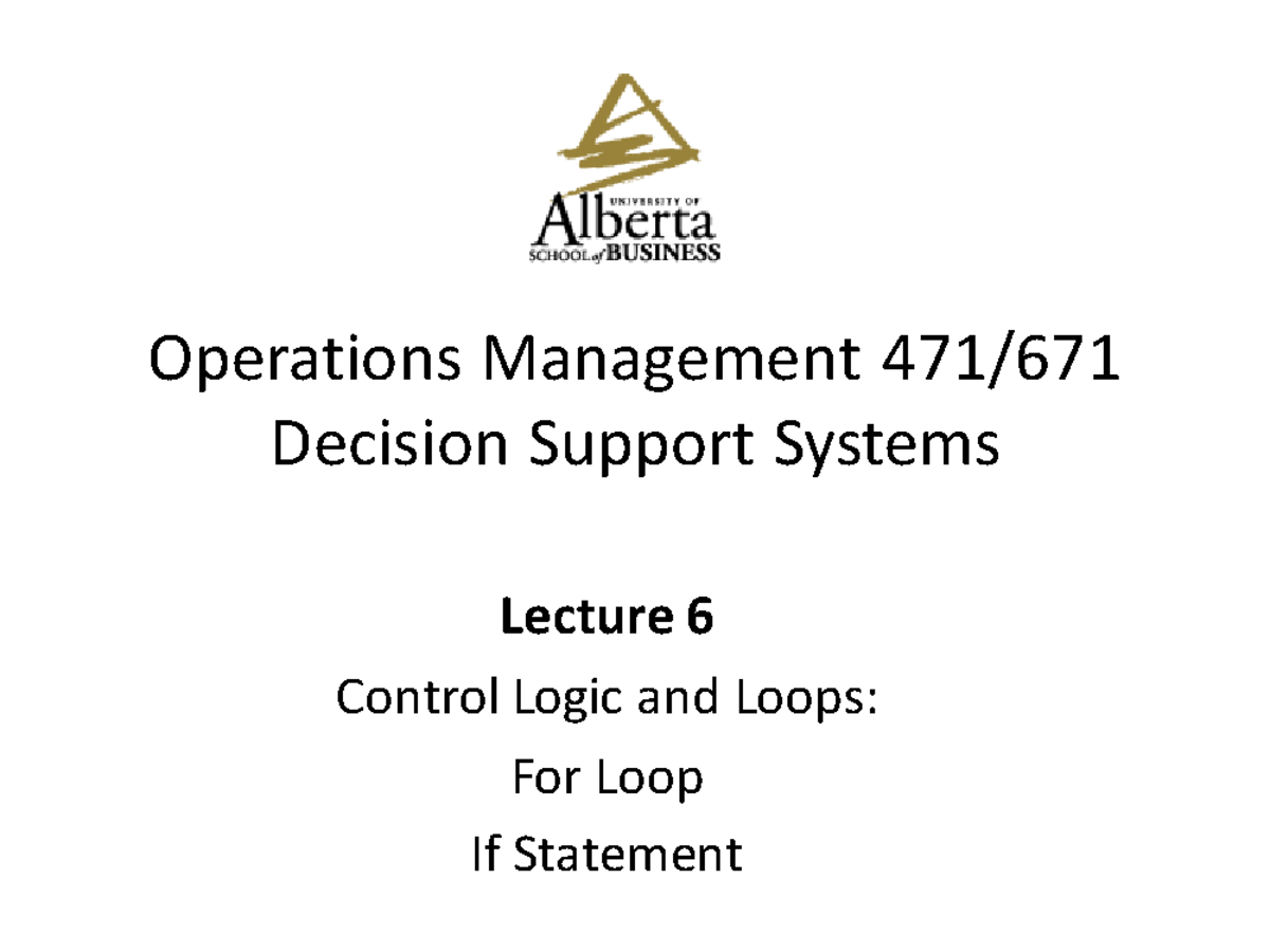 Decision Support Systems - Lecture Slides - 6,7,9,10 - Operations ...