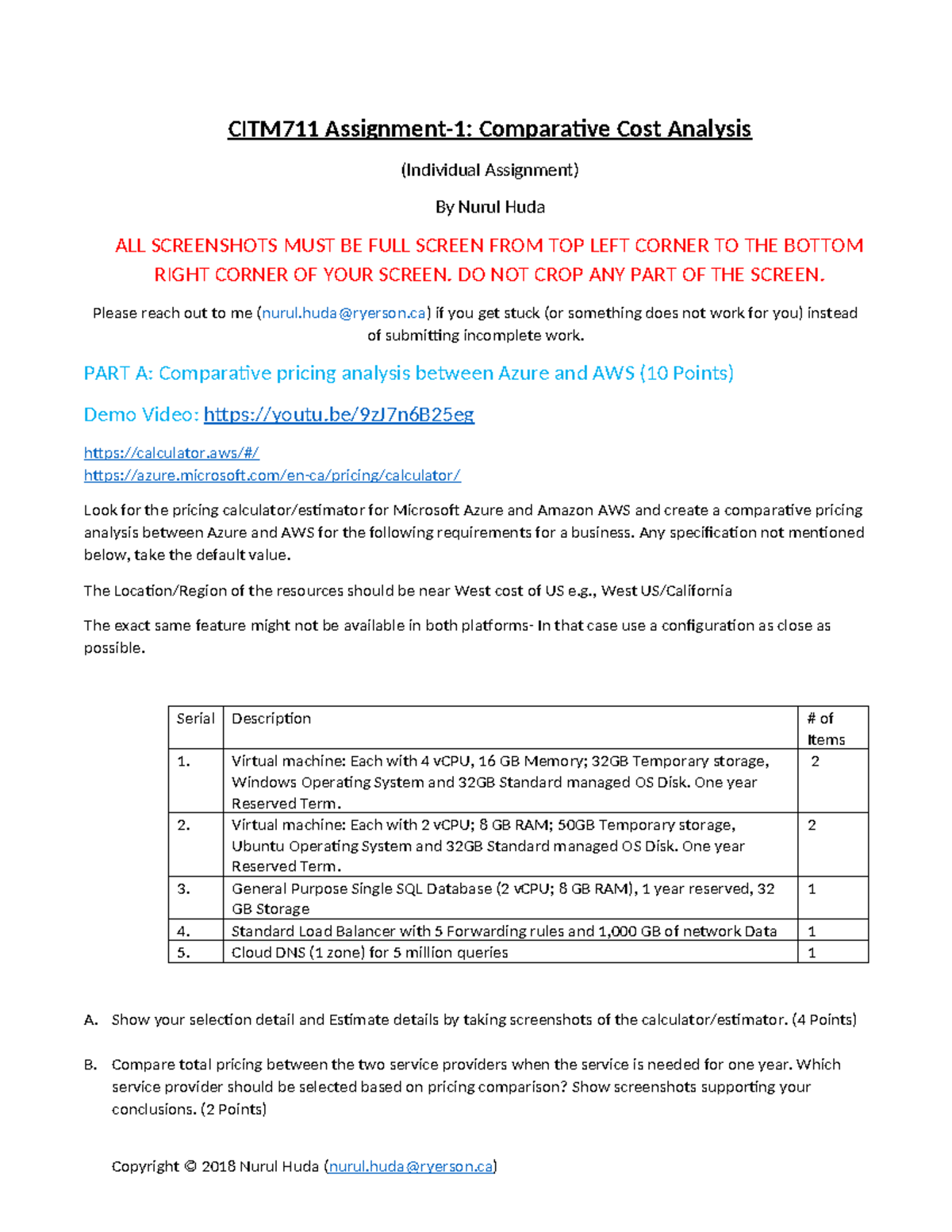 Assignment 1-Comparative Cost Analysis - CITM711 Assignment-1 ...