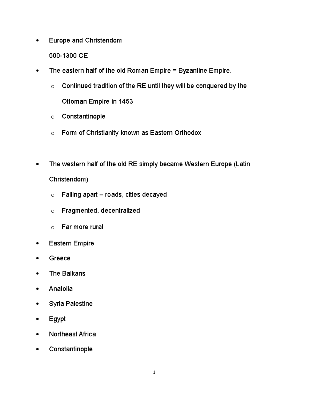 2021-HIST 1111 Lecture-Notes Europe and Christendoms-World-History ...