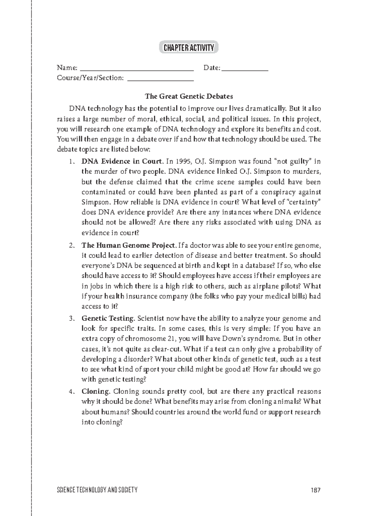 47 Chapter Activity 14 - N/A - Science Technology and Society 187 ...
