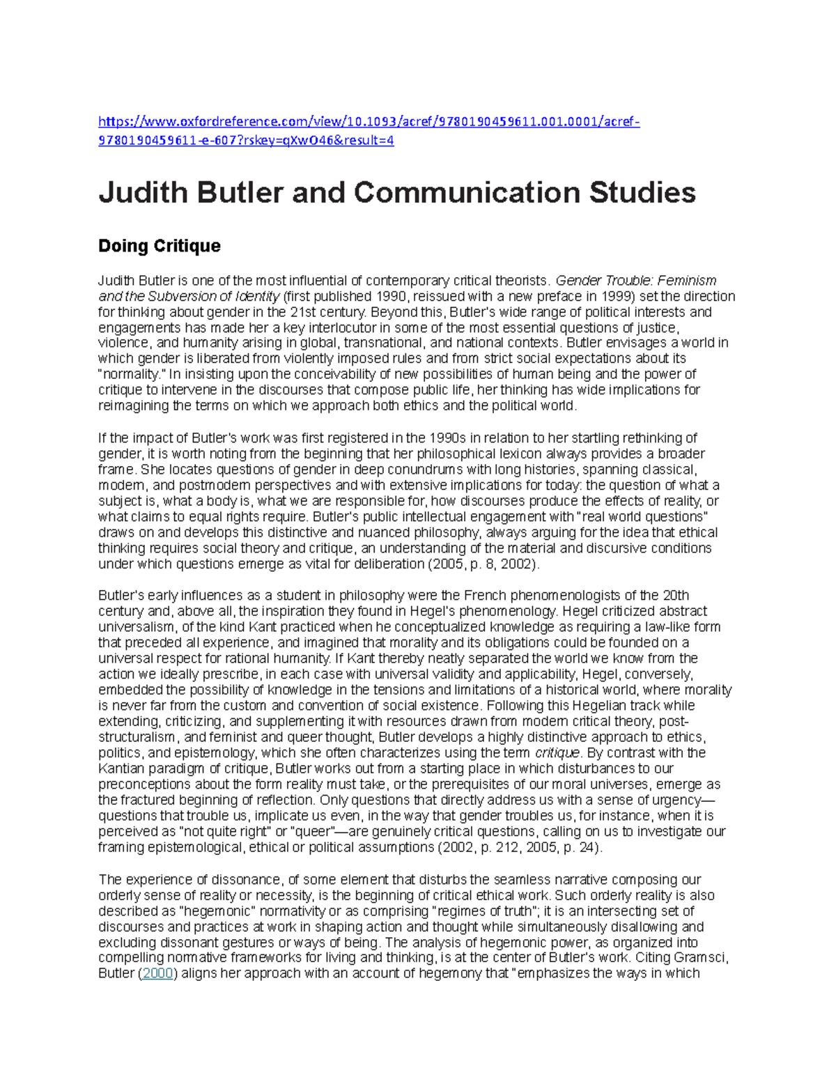 Summary of Butler - oxfordreference/view/10.1093/acref/9780190459611. ...