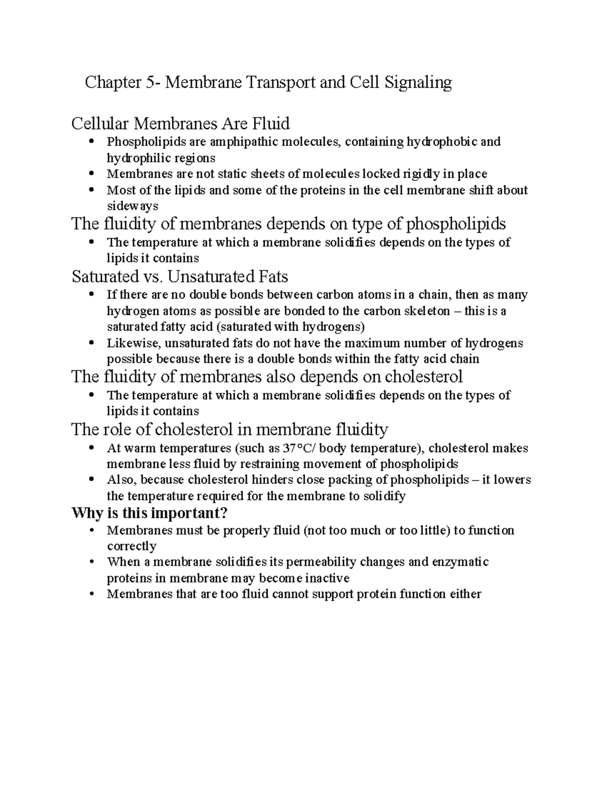 Chapter 5- Bio Notes - Chapter 5- Membrane Transport and Cell Signaling ...