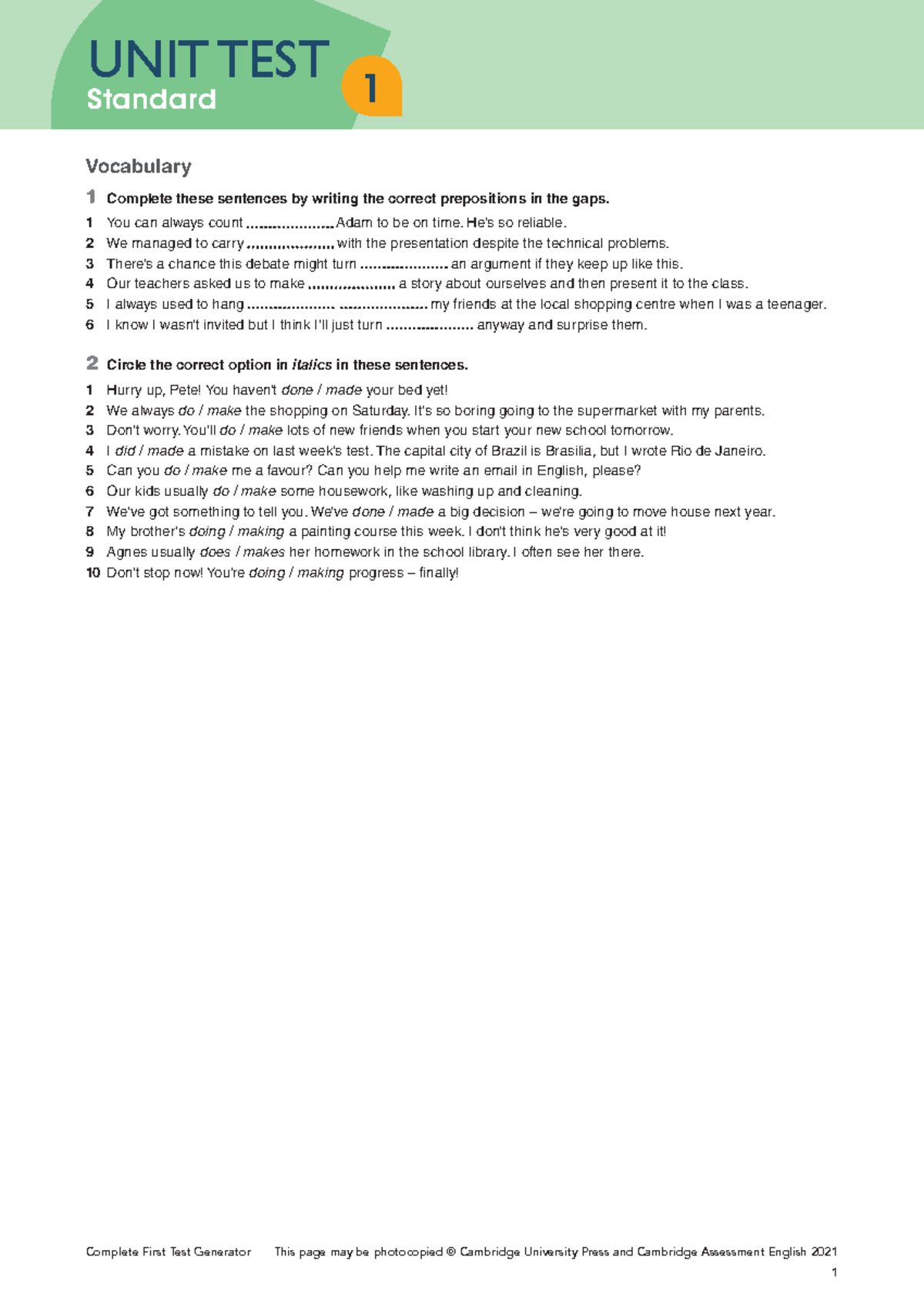 Zadanie unit 2 - Zadania do ćwiczeń - 1 Complete First Test Generator ...