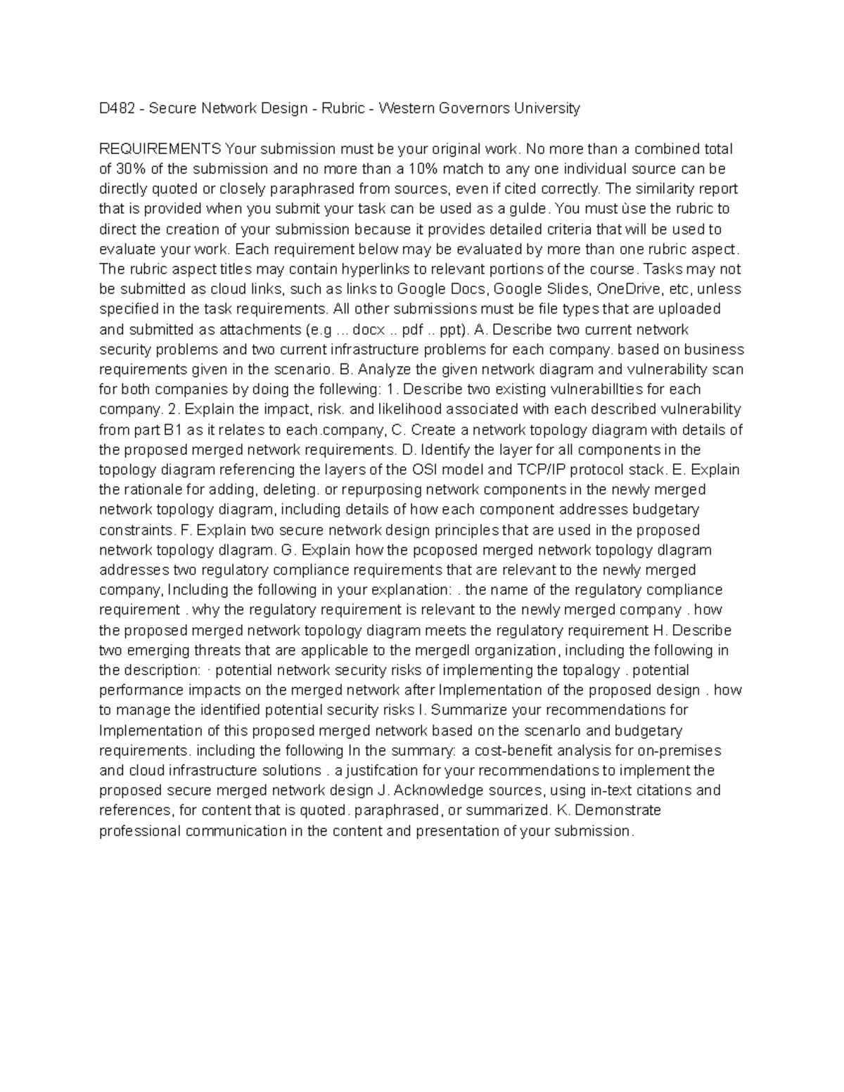 D482 - Secure Network Design - Rubric - Western Governors University ...