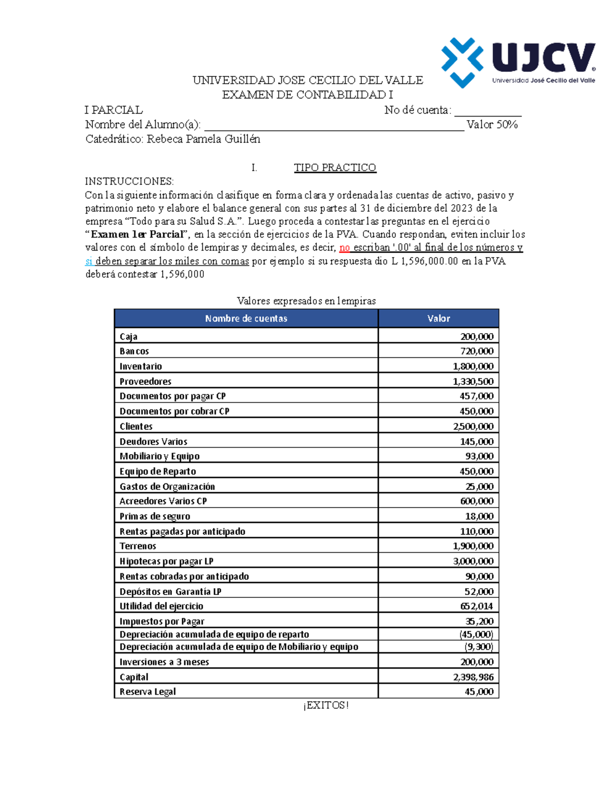 Examen Contabilidad I Primer Parcial III PAC 2024 Virtual 14 - UNIVERSIDAD JOSE CECILIO DEL ...