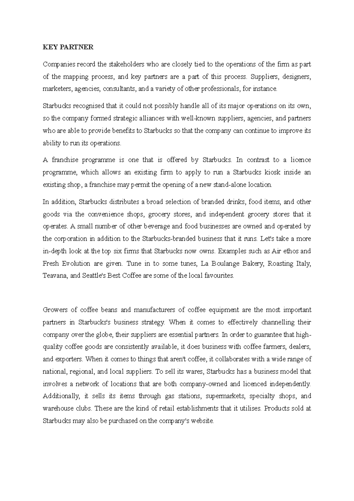 KEY Partner AND KEY Resources Starbucks - KEY PARTNER Companies record ...