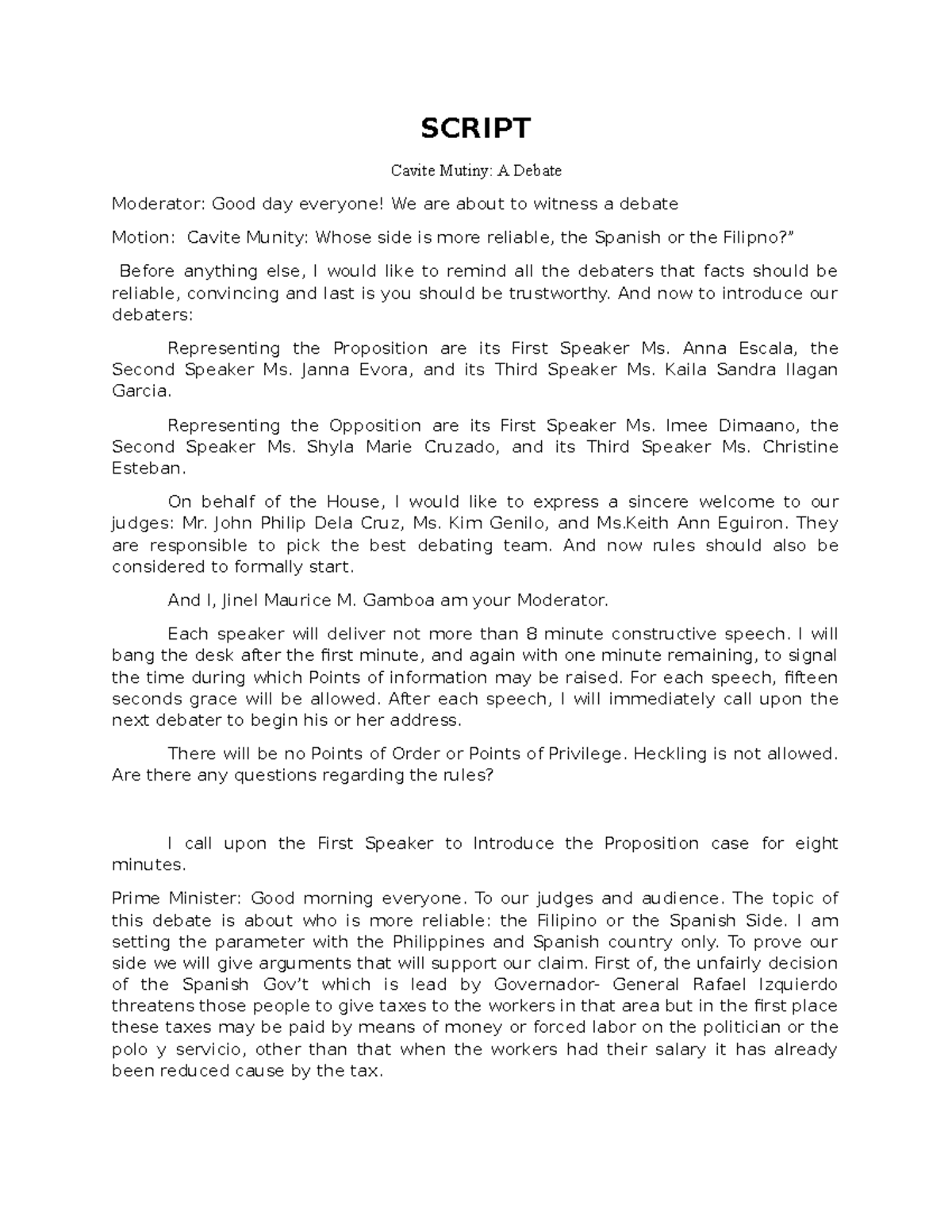 485998592 Script Debate docx - SCRIPT Cavite Mutiny: A Debate Moderator ...