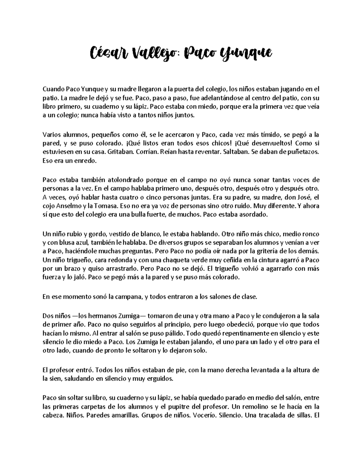 Paco Yunque - texto - CÈsar Vallejo: Paco Yunque Cuando Paco Yunque y ...