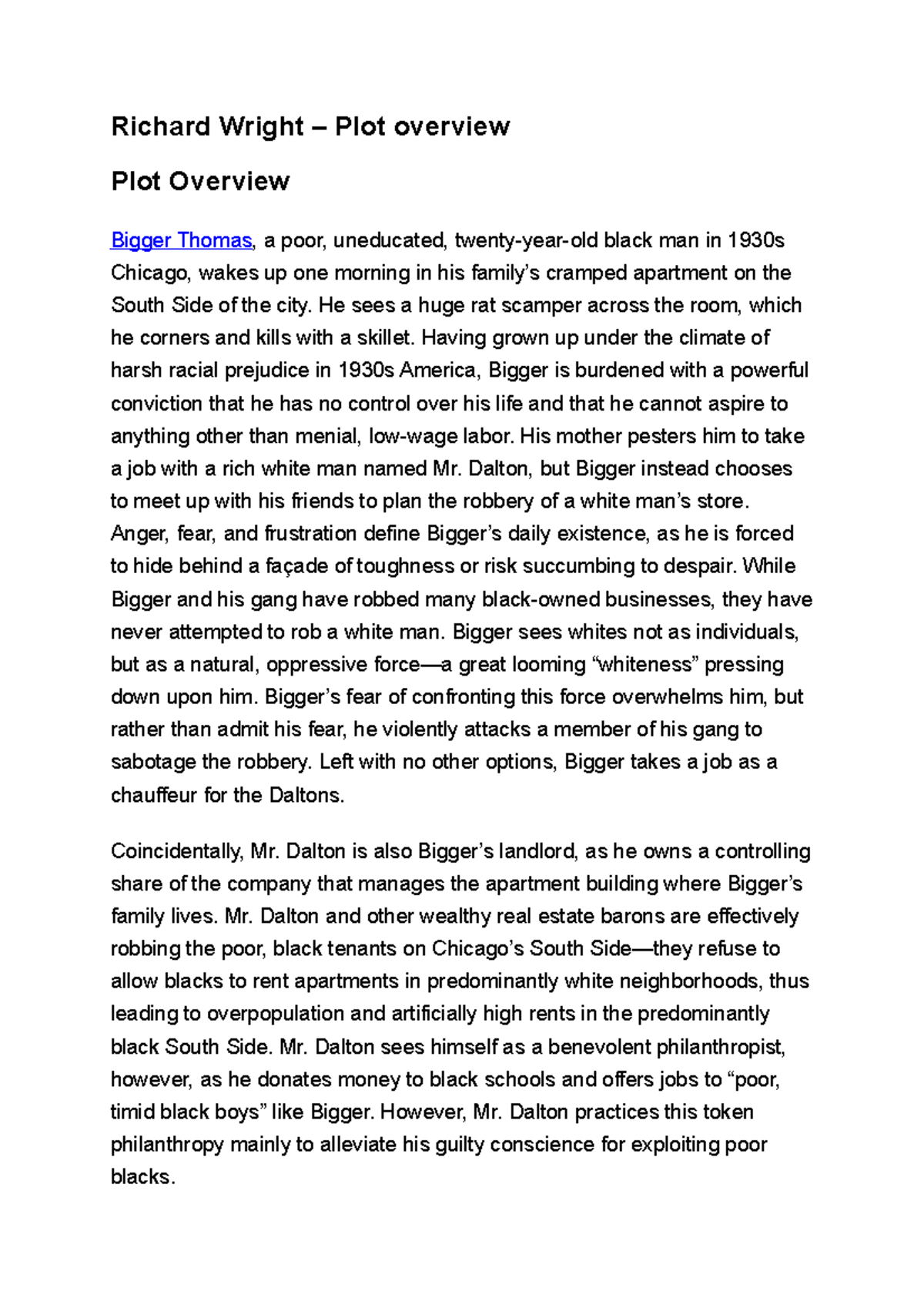 Richard Wright - Native Son - Plot overview - Richard Wright – Plot ...