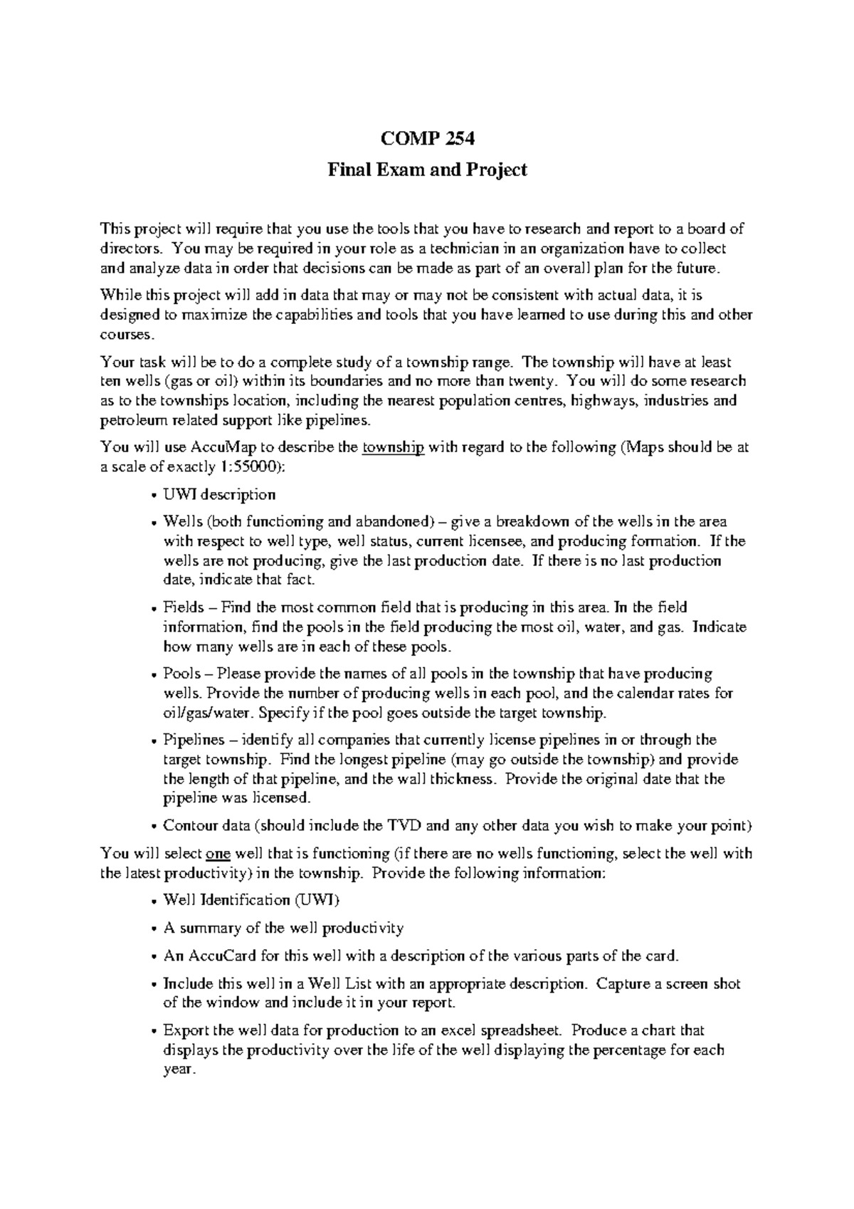 Final report instructions - COMP 254 Final Exam and Project This ...