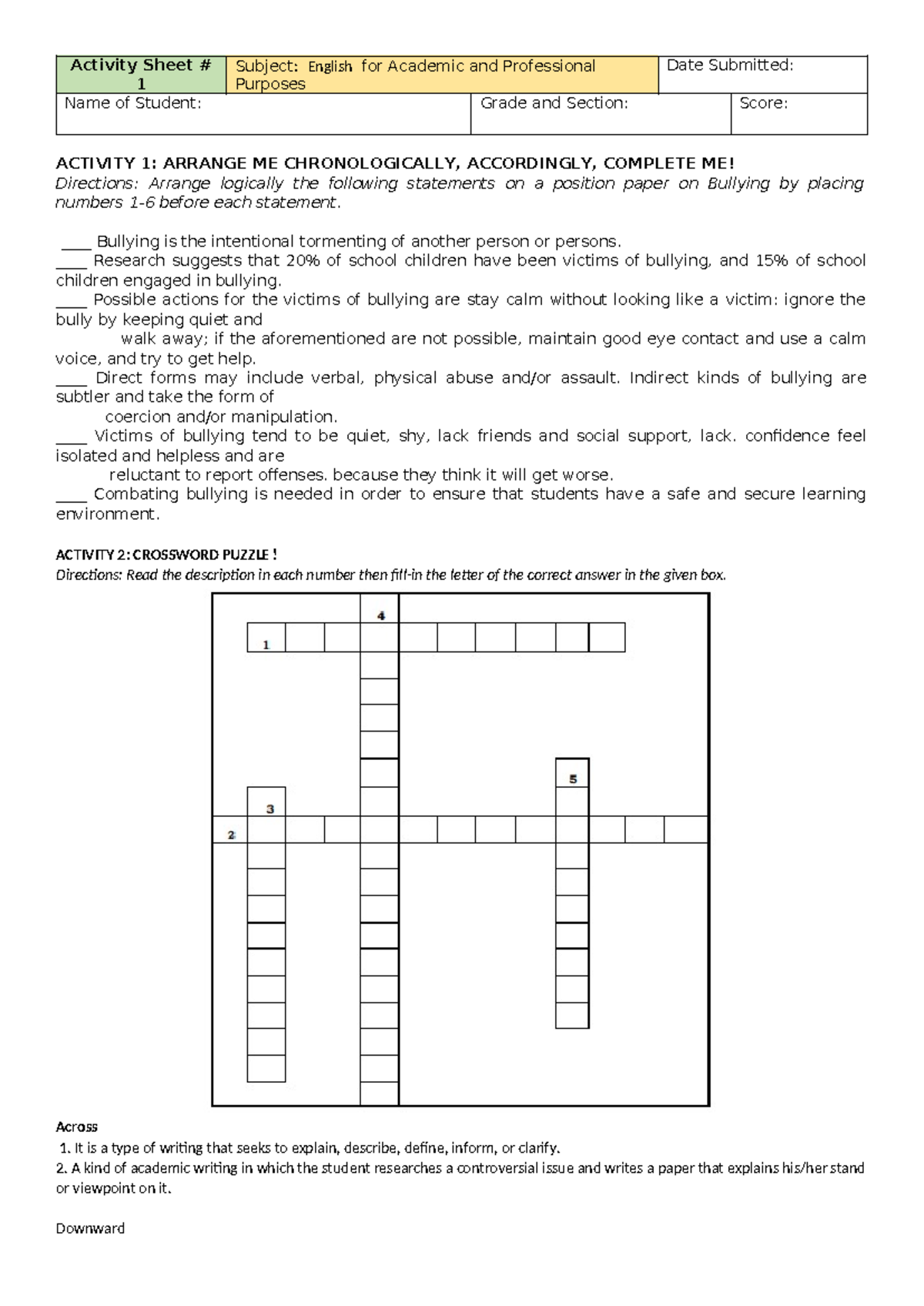 Activity-Sheet-1-module-9 - Activity Sheet # 1 Subject: English for ...