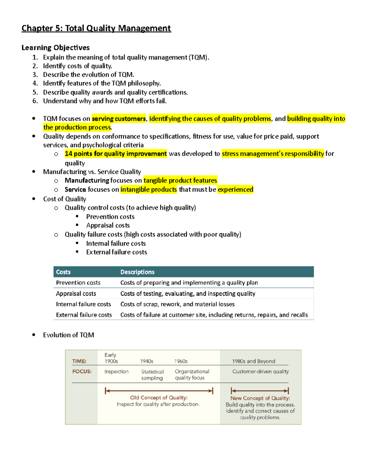 Chapter 05 - Total Quality Management Notes - Chapter 5: Total Quality ...