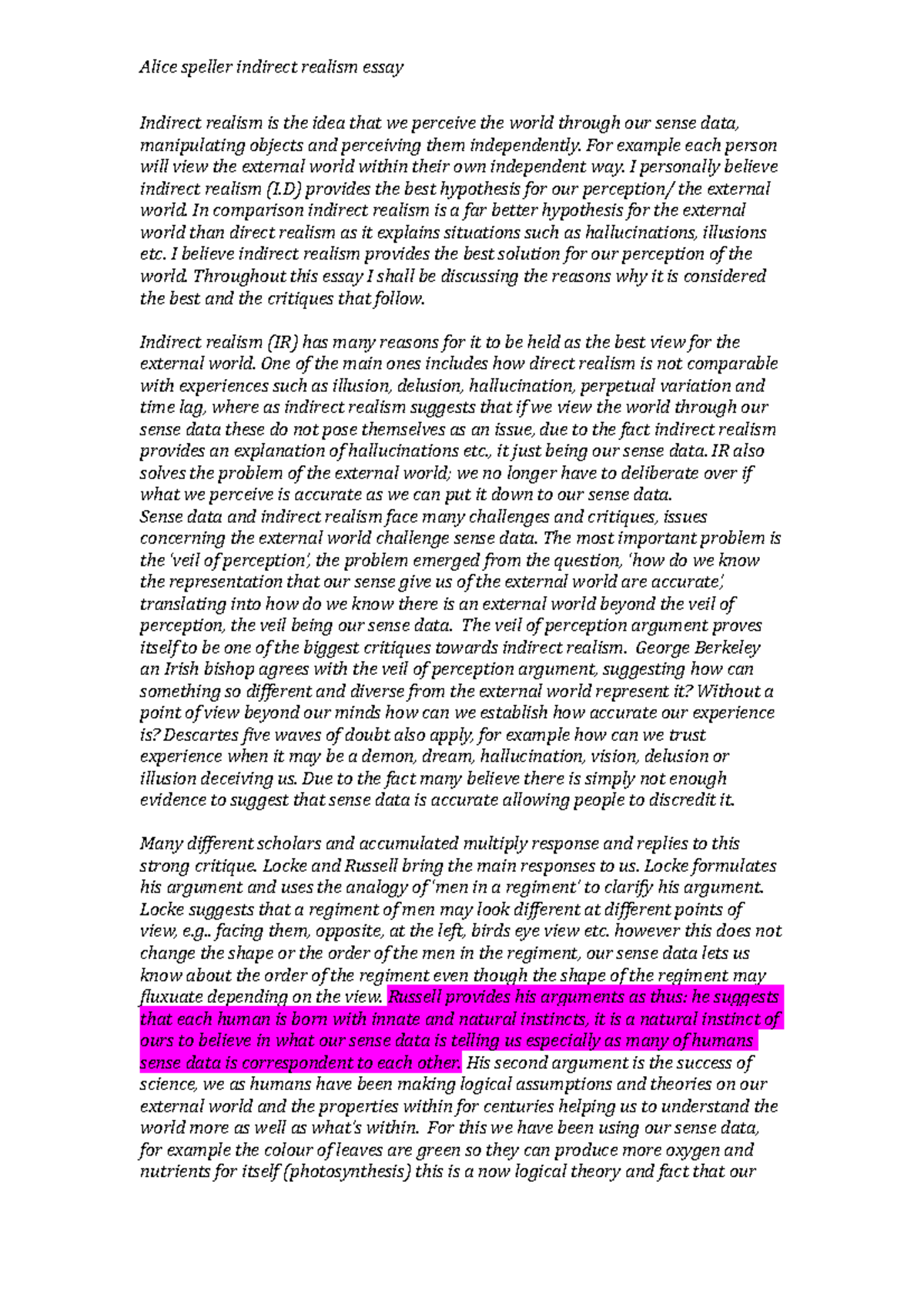 Indirect realism essay - Alice speller indirect realism essay Indirect ...